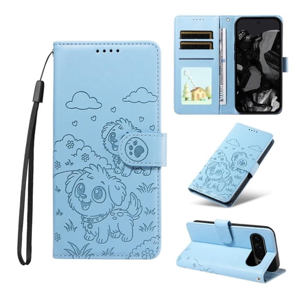For Google Pixel 9 Dog Embossing Leather Phone Case with RFID Blocking ...