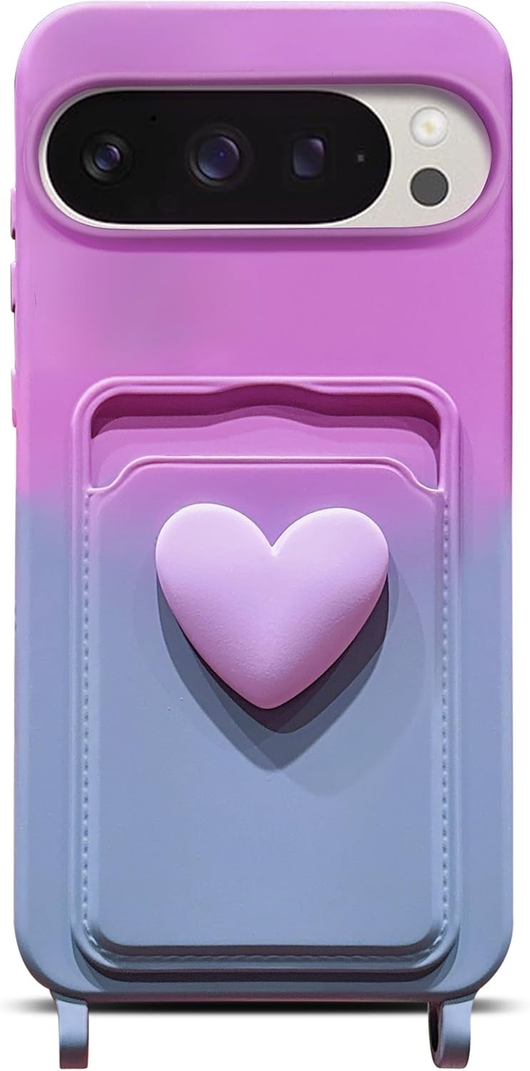for Google Pixel 9 Pro Case/Pixel 9 Case Cute Kawaii 3D Heart Card Slot ...