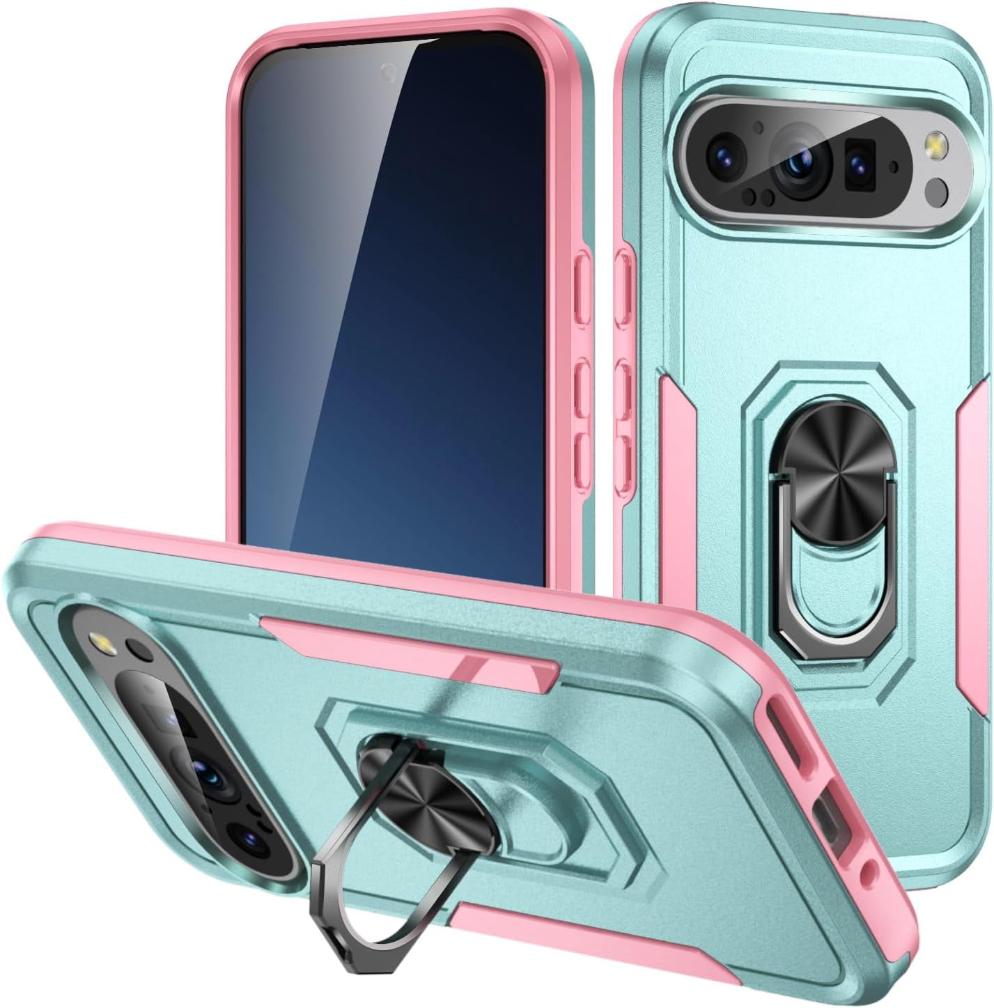 for Google Pixel 9 Pro Case with Ring Holder Black, Shockproof Google ...