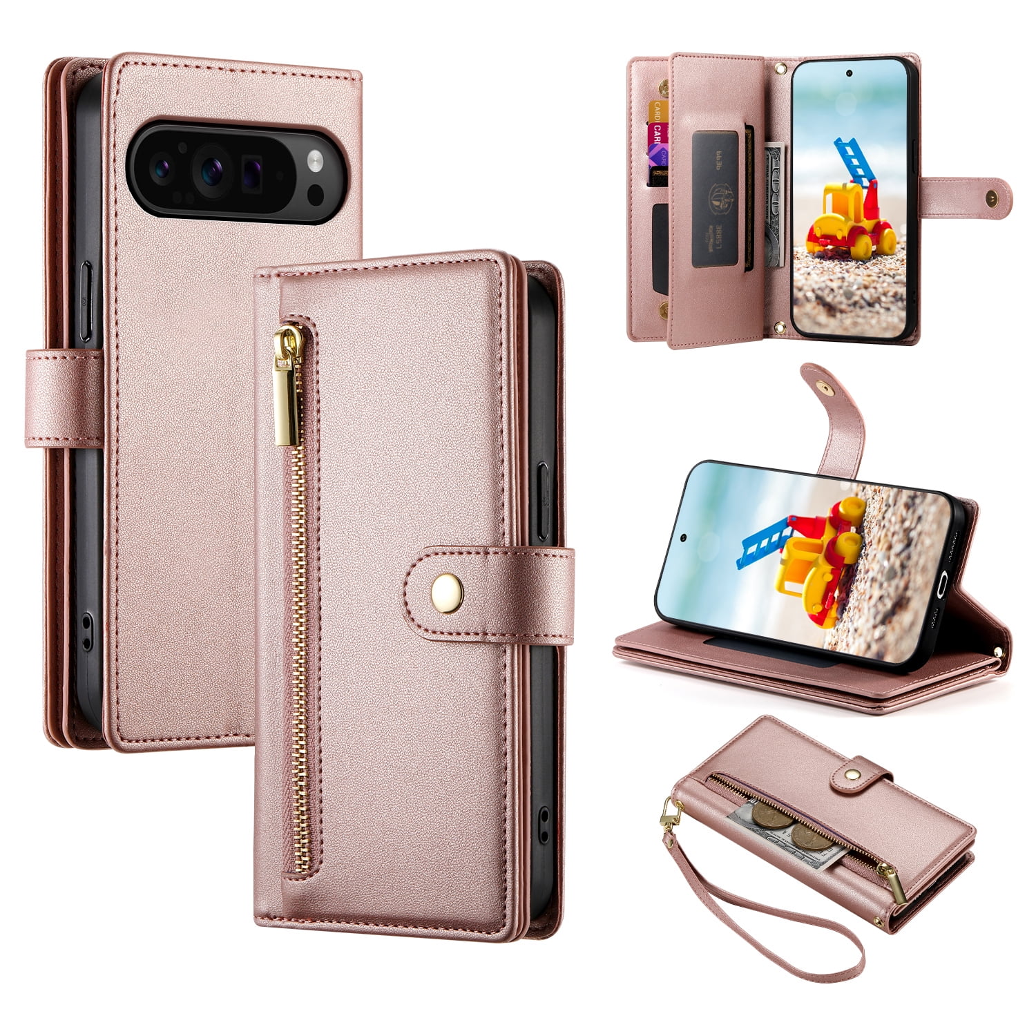 for Google Pixel 9 Pro XL Case with Card Holder, Retro Premium PU ...