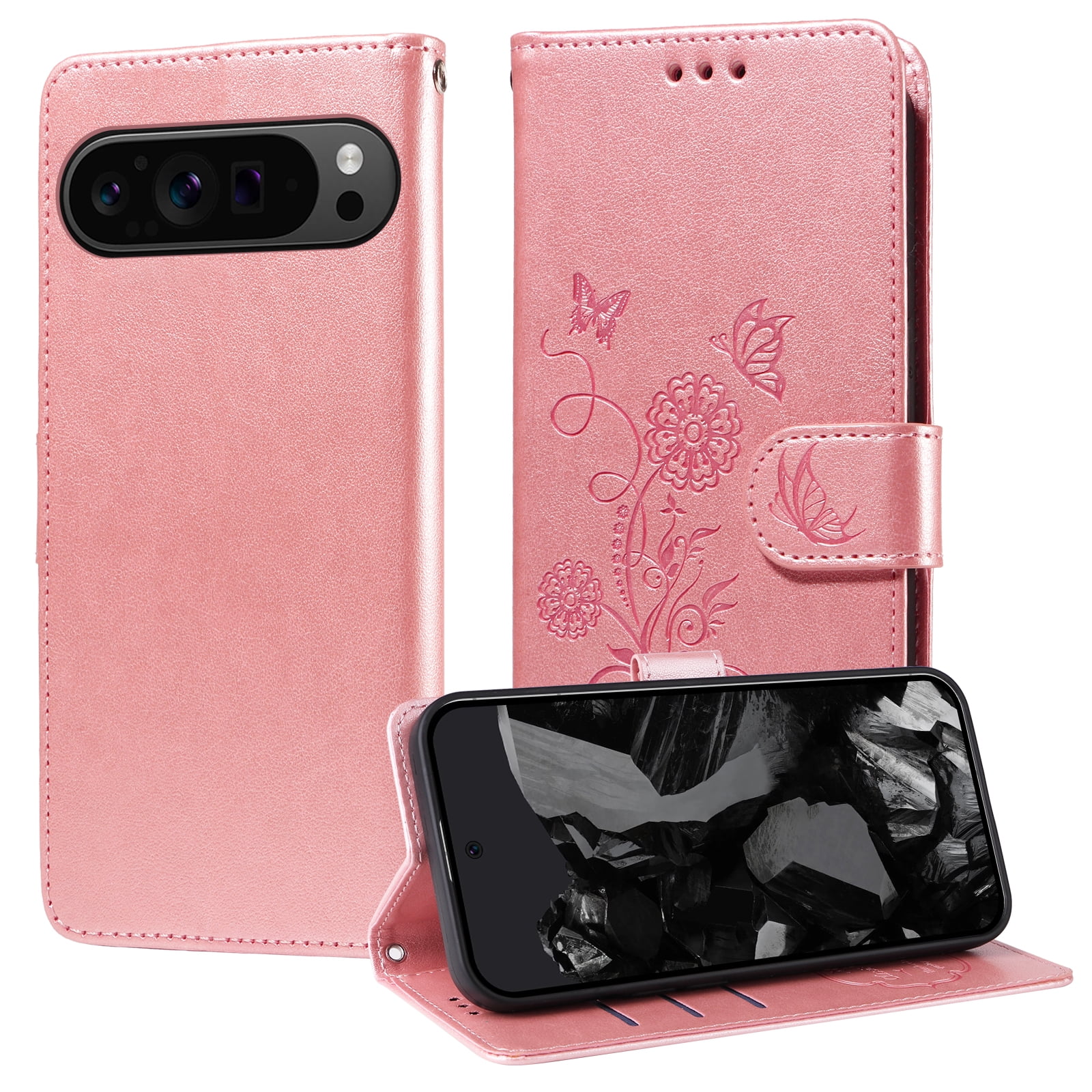 For Google Pixel 9 Pro XL Case Wallet, Stylish Flower Butterfly ...