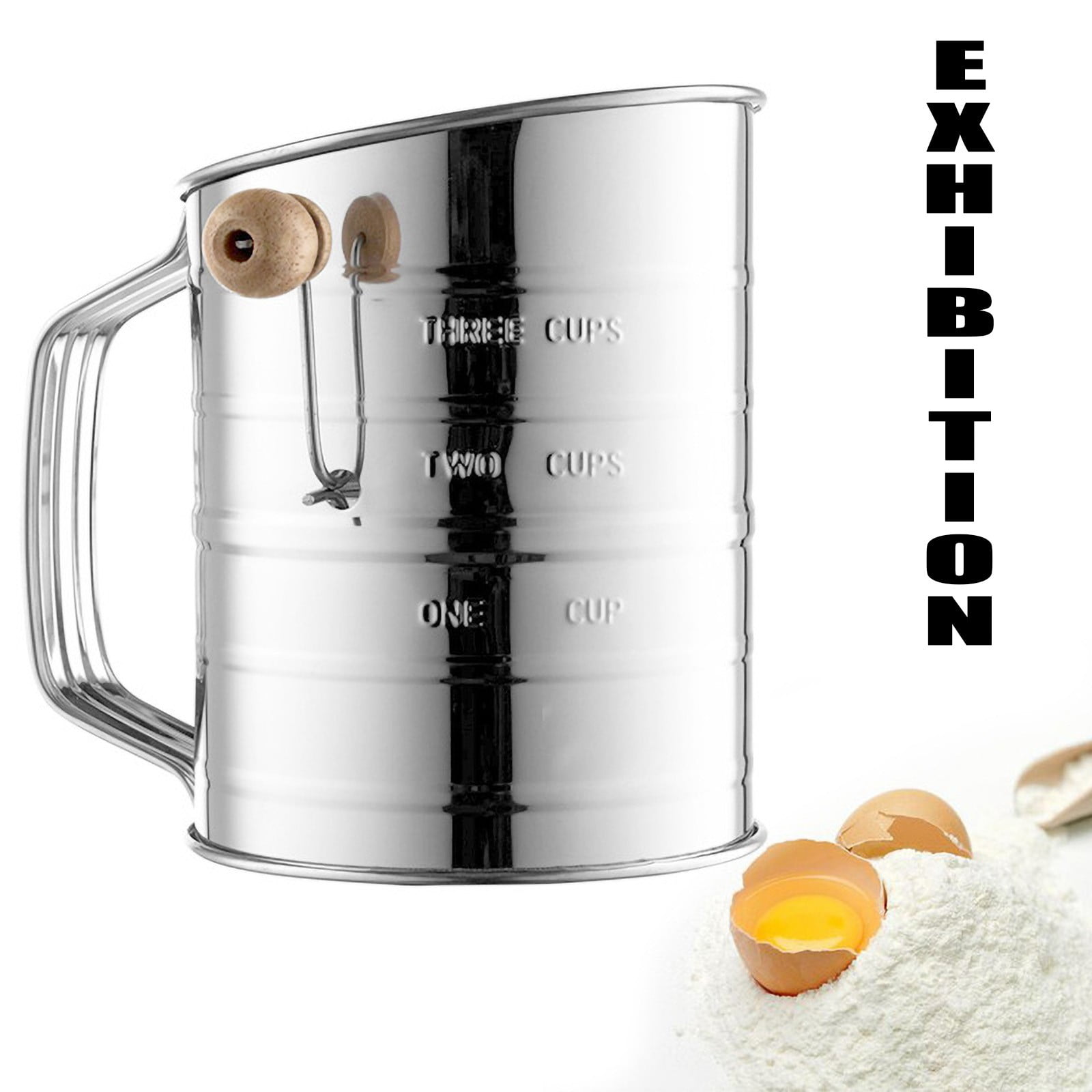 Goohae 3-Cup Stainless Steel Flour Sifter, Hand Crank Rotary Design ...