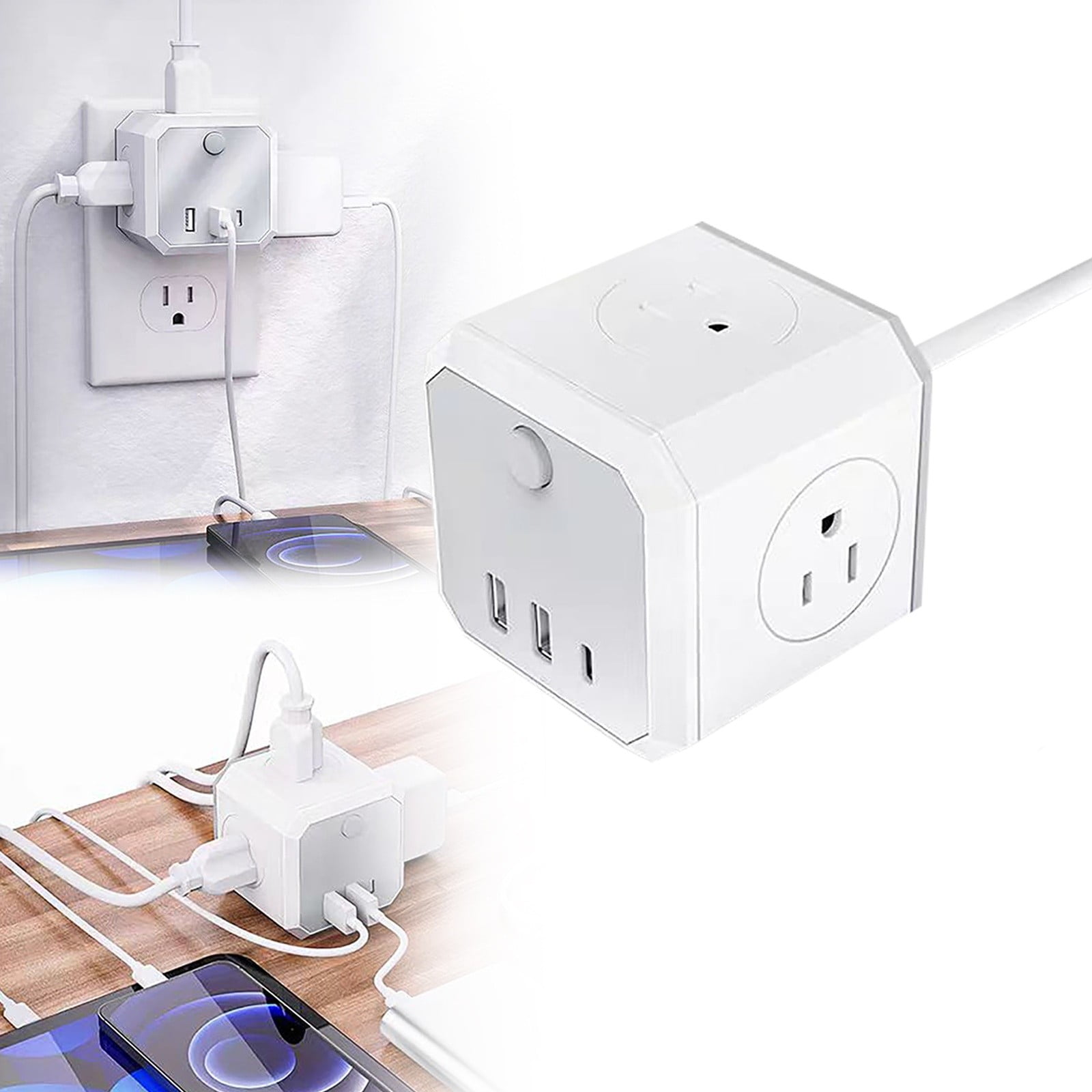 Goohae Desk Outlet Cube7-In-1 Usb Power Cube, 4 Outlets + 3 Usb Ports ...