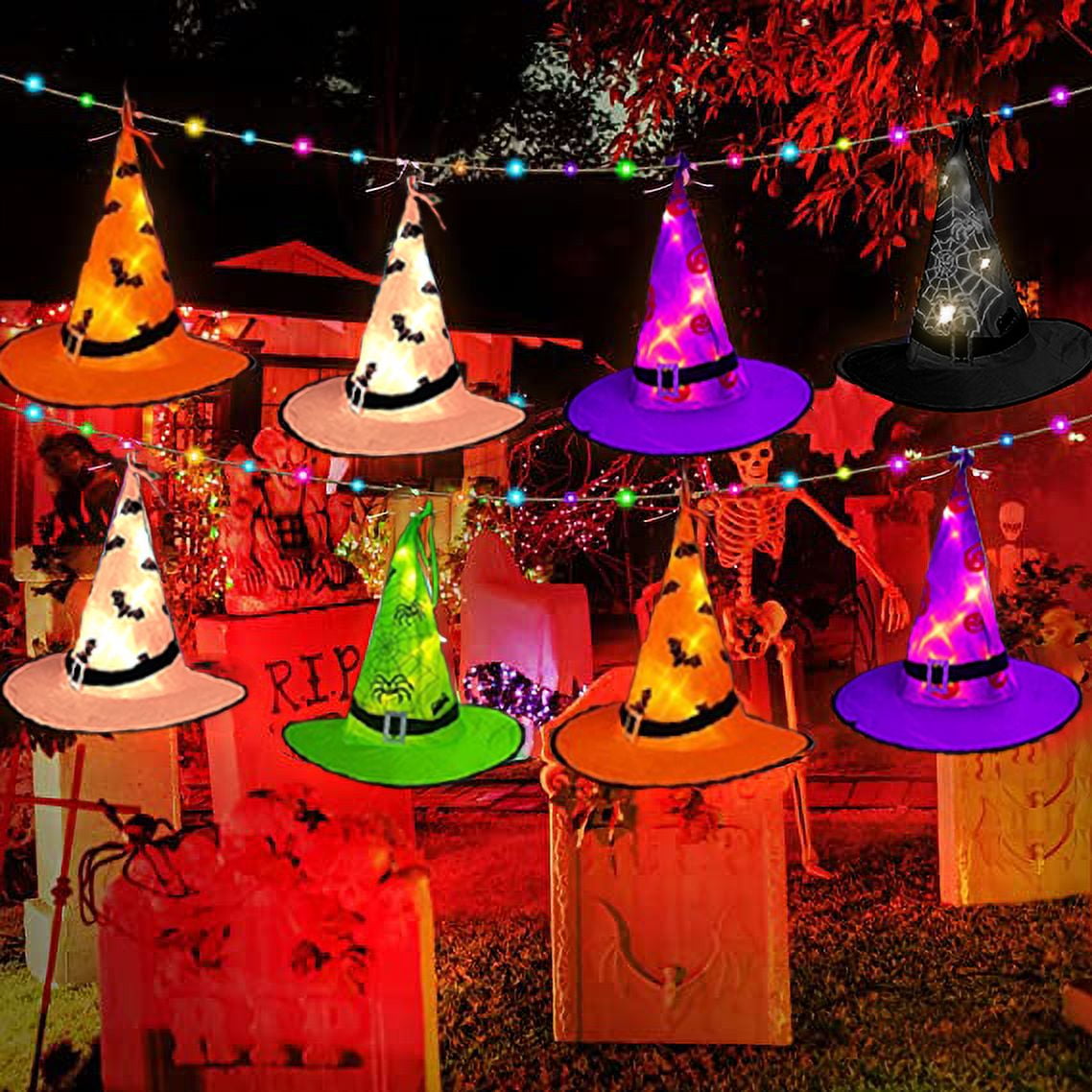 GooingTop LED Halloween Witch Hat Lights, 19Ft 5pcs, 8 Modes & Remote ...