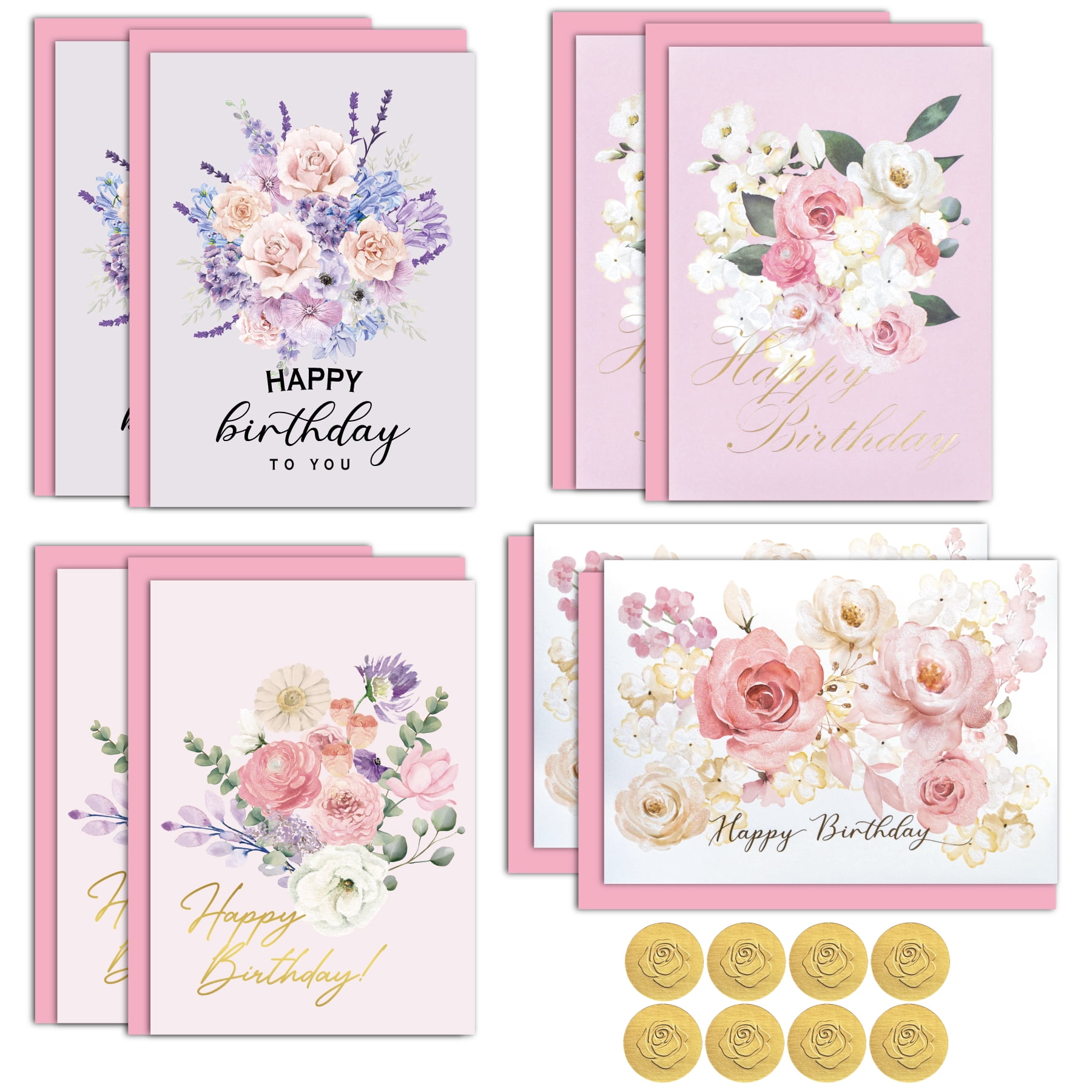 Gooji 5x7 Floral Happy Birthday Cards for Women 8 Pack Bulk Assortment ...