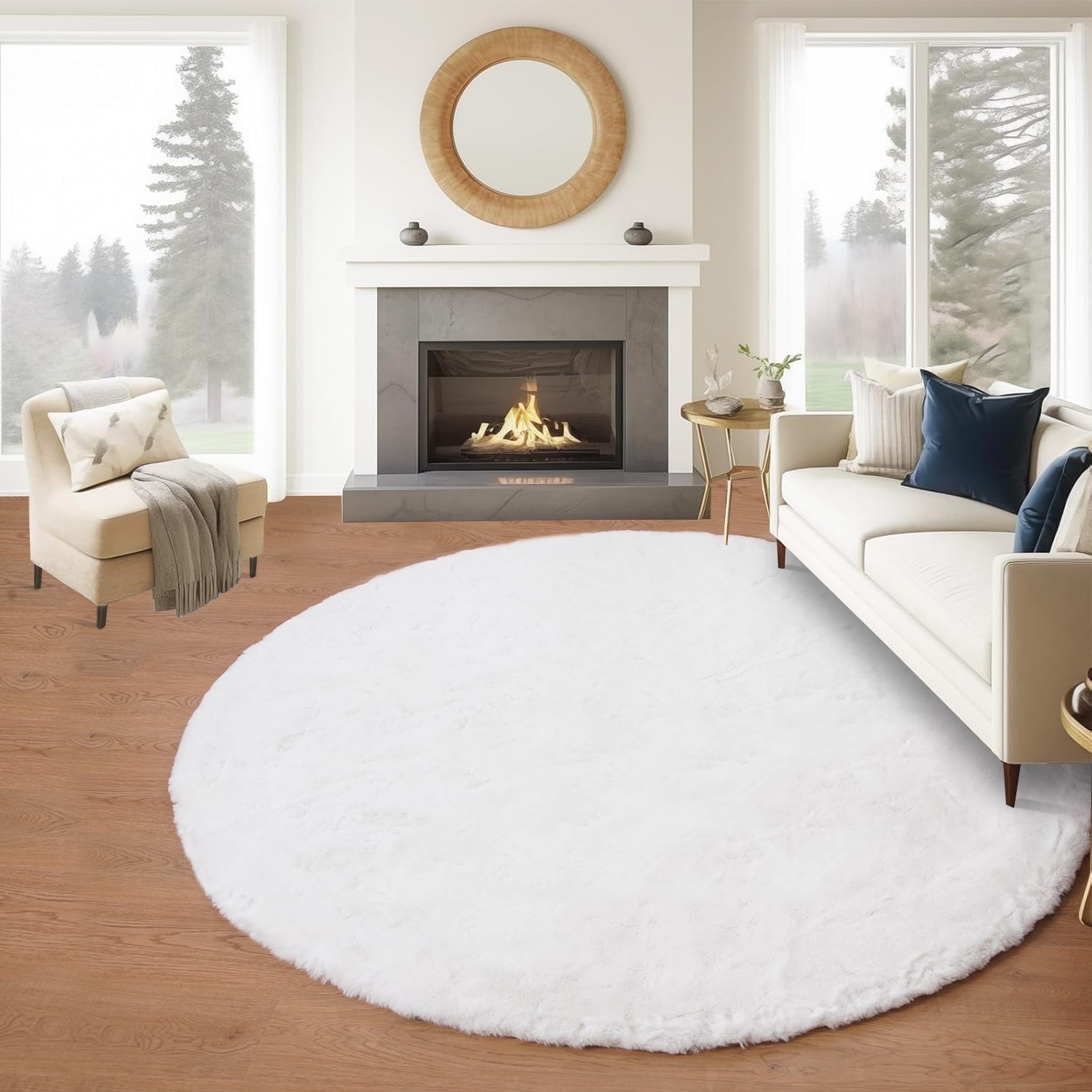 Goolela Round Area Rug 6ft Large Circle Rug White Fuzzy Faux Fur Rug ...