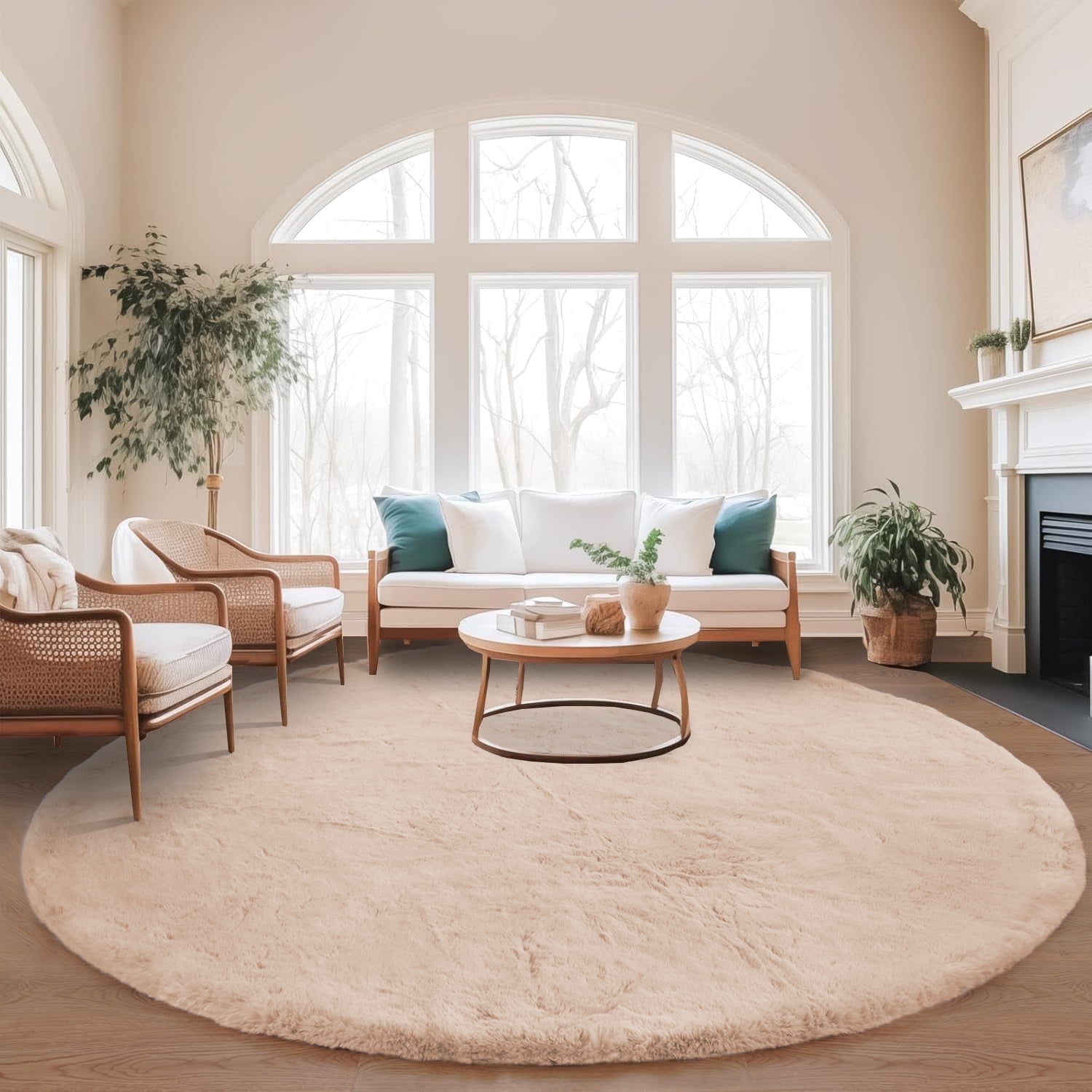 Goolela Round Rug 8ft Faux Rabbit Fur Rug Fluffy Rug for Bedroom Light ...