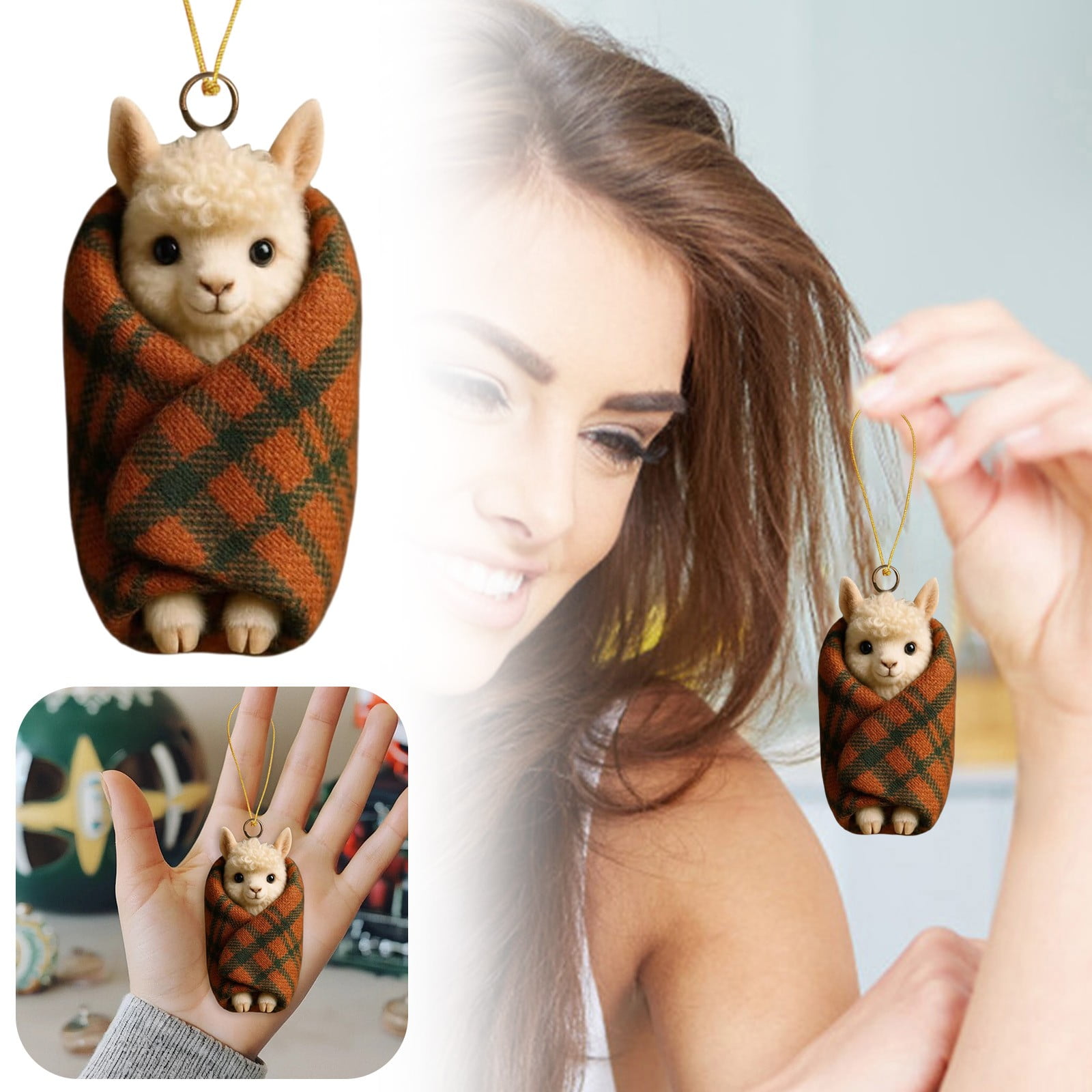 Gooowood Cozy Wrapped Critters Ornament Cute Cow Hanging Alpaca Plush ...