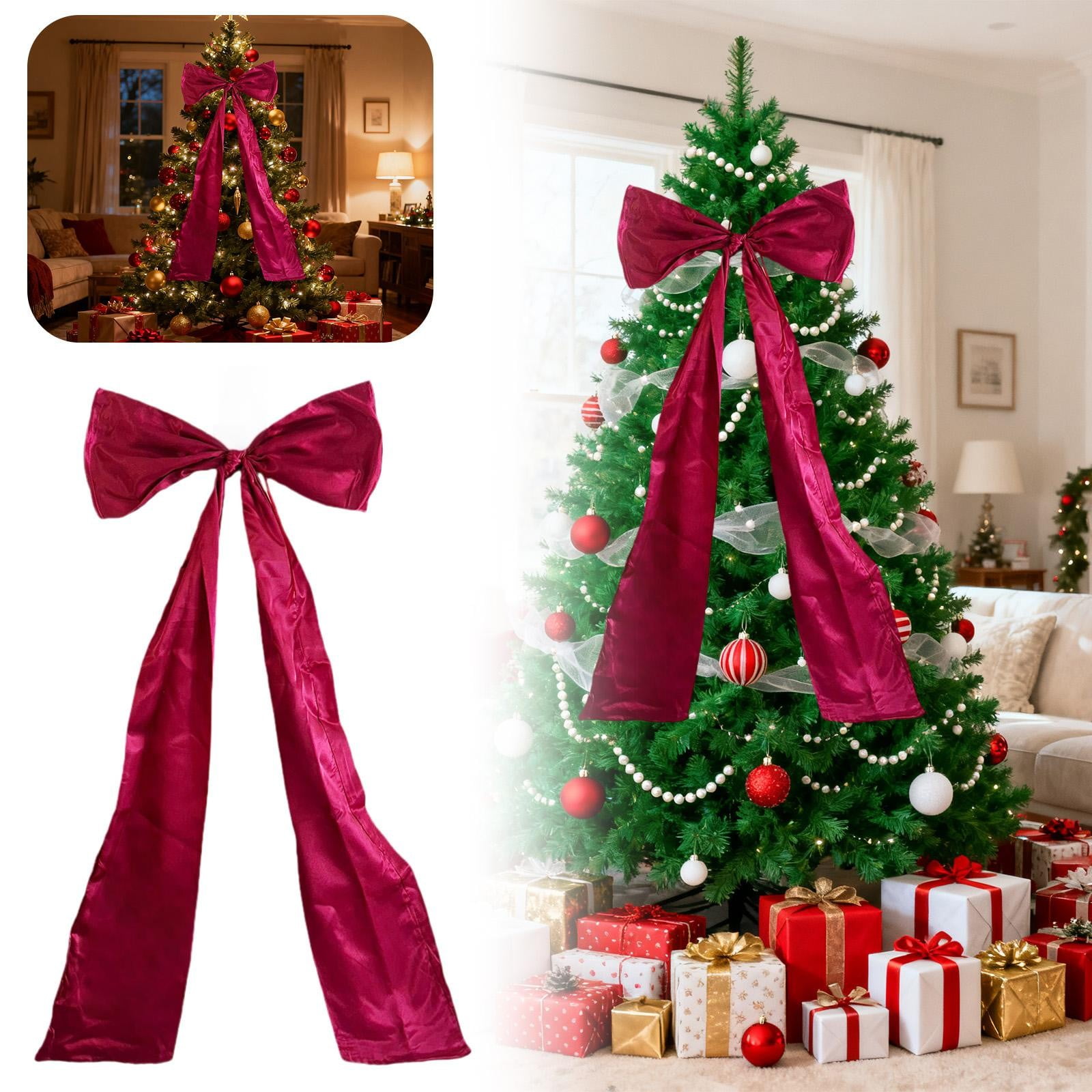 Gooowood Extra Large Satin Bows Tree Topper Decorations Giant Xmas Tree ...