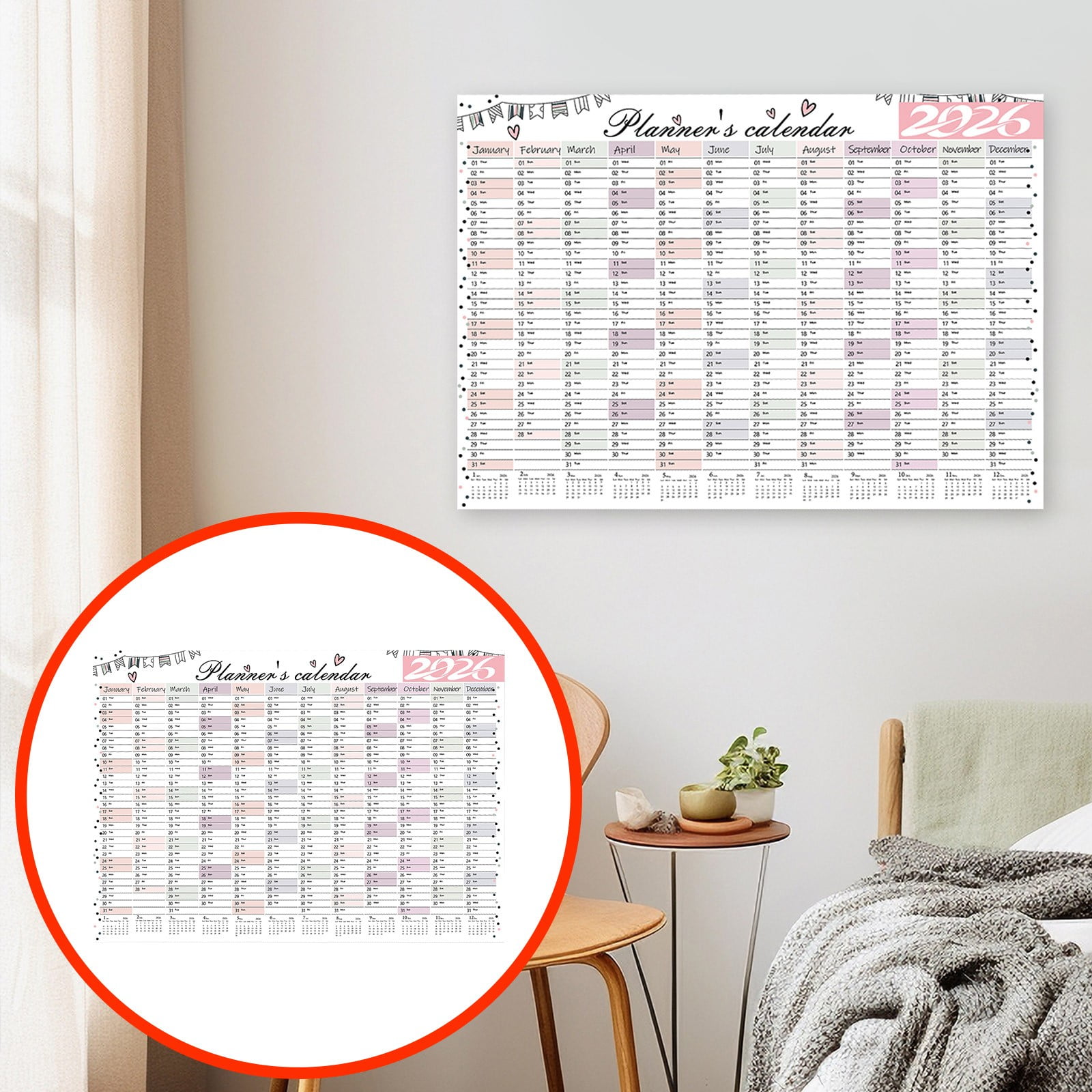 Gooowood Yearly Wall Calendar With Holidays Full Year Calendar One Page ...