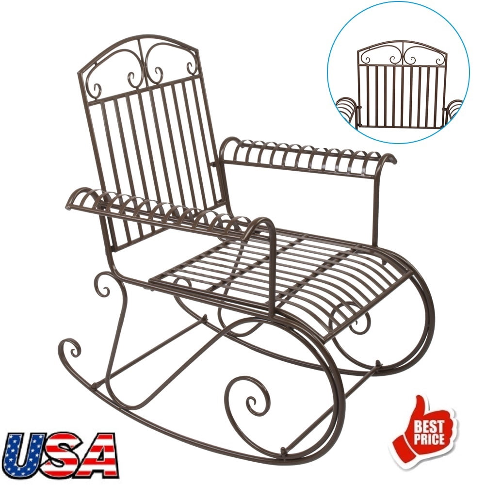 Goorabbit Outdoor Wrought Iron Rocking Chair Rustic Bent Armrest Single ...