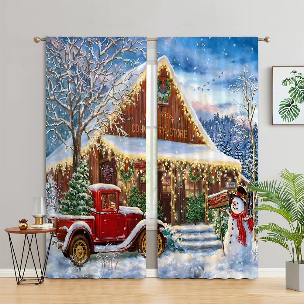 Goory Christmas Window Drapes Slot Top Window Treatments Rod Pocket ...