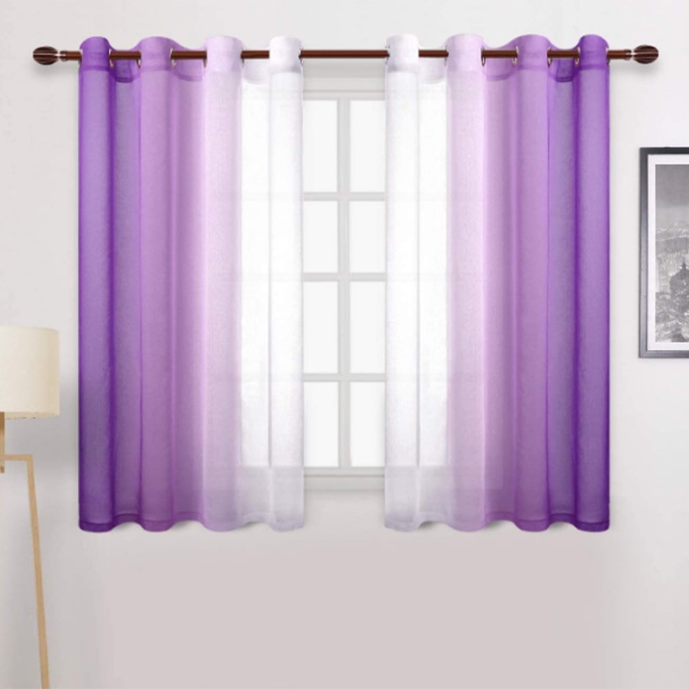 Goory Purple Ombre Sheer Curtains Set of 2 Panels - Gradient Semi Voile ...