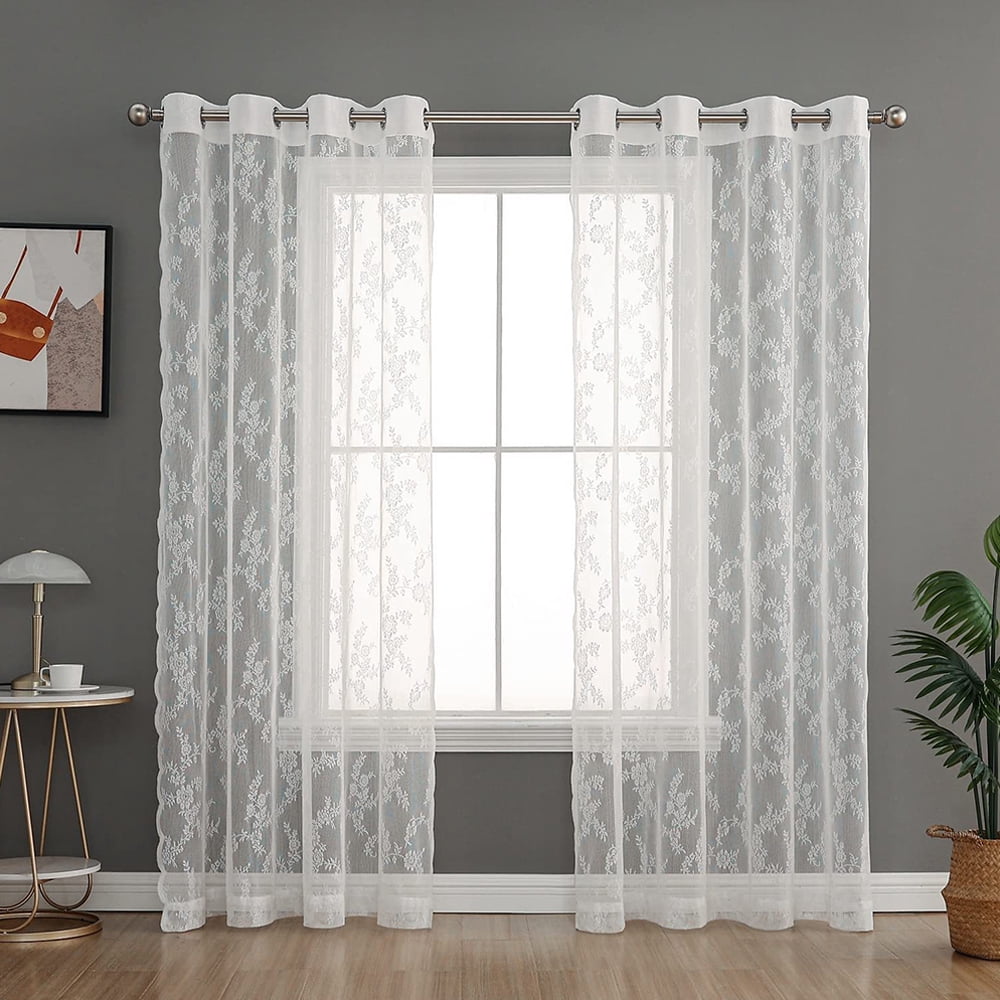 Goory Single Curtain Panel Eyelet Ring Top Voile Window Curtain Floral ...