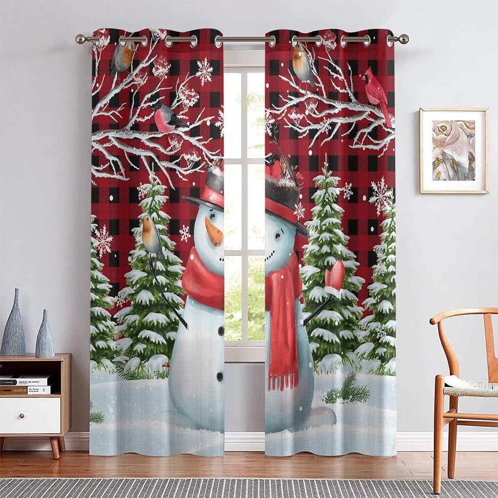 Goory Xmas Christmas Curtains Grommet Window Curtain Blackout Plaid ...