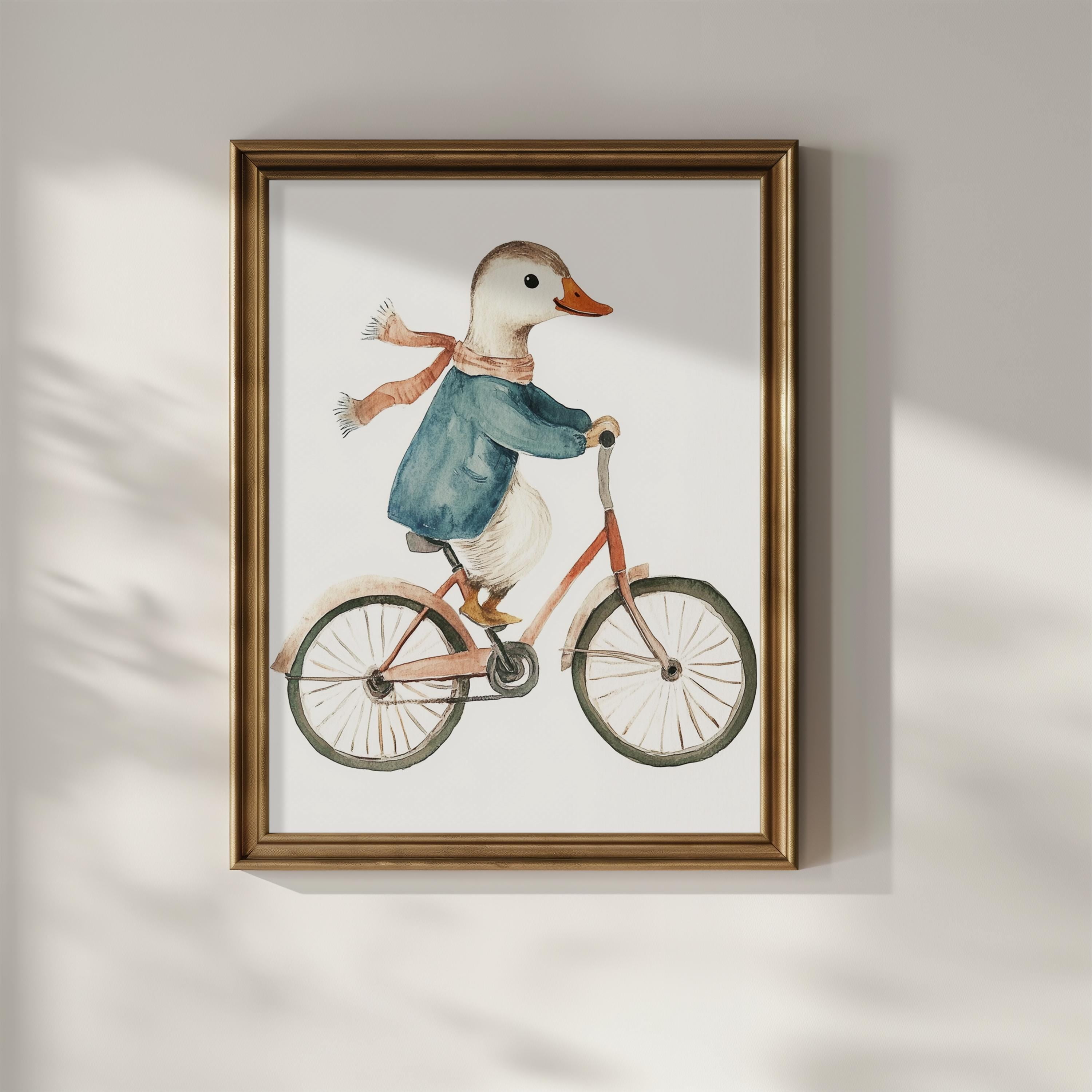 Goose Bicycle Poster Print Goose On Bike Wall Art Cute Playful Goose Nursery Wall Decor Hand ...