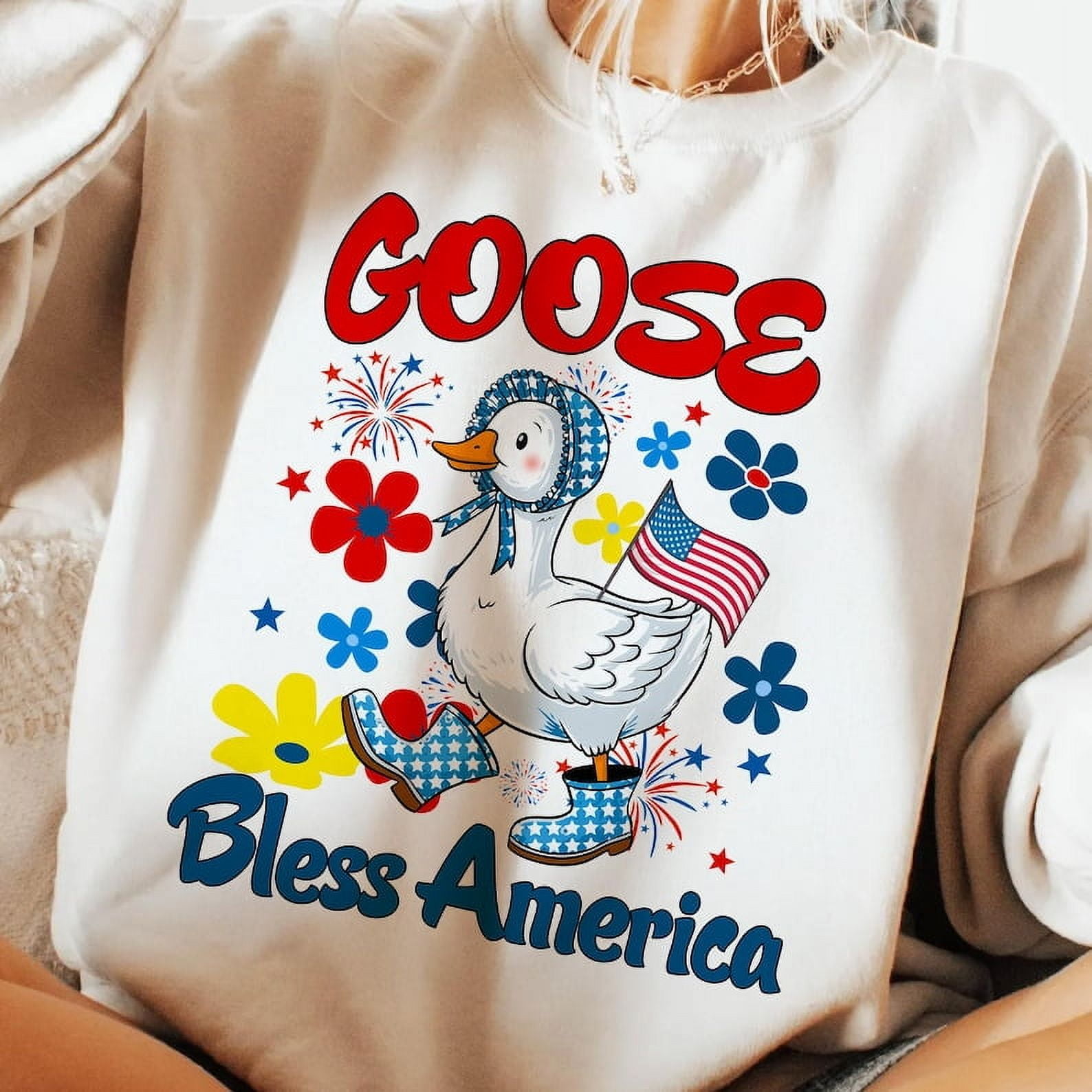Goose Bless America, Boho Patriotic Floral Fourth of July, Funny 4th of ...