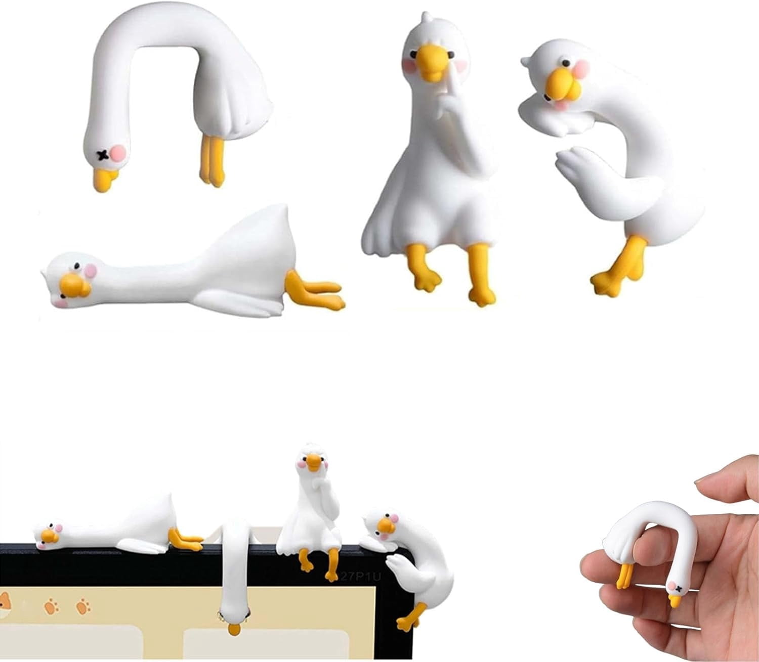 Goose Desk Pet Mini Resin Figurine - Lazy Lying Down Duck Goose Statue ...