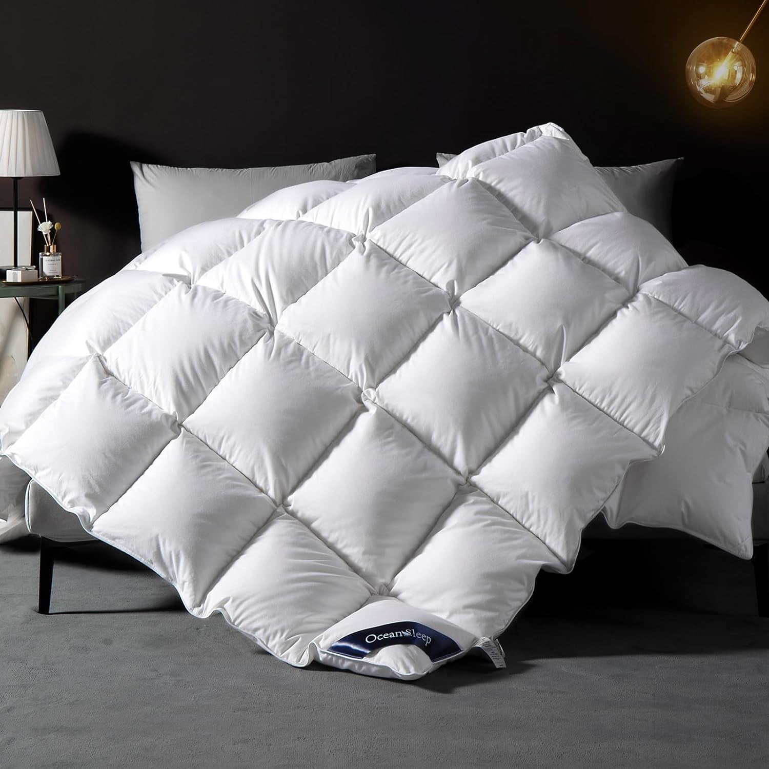 Goose Down Comforter Queen Size - All Season White Fluffy Feather Duvet Insert with Tabs, 780 ...