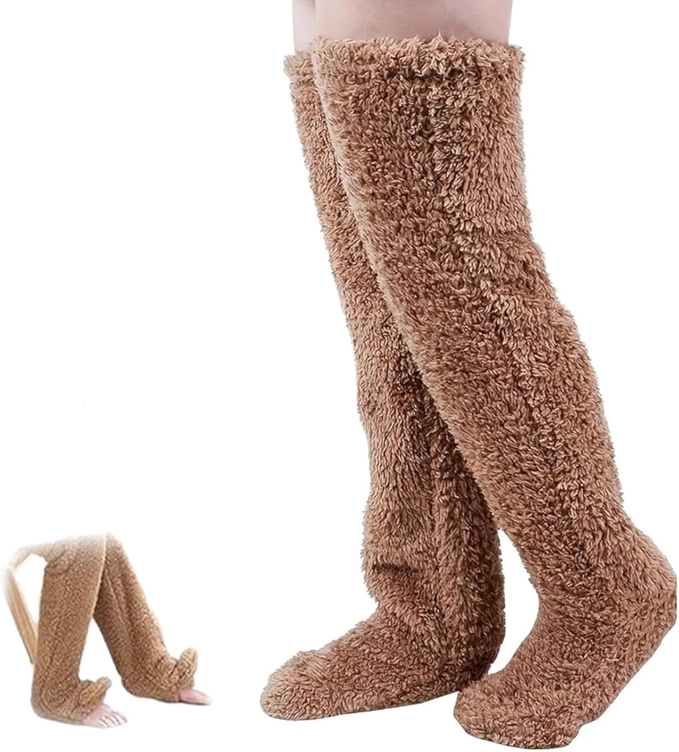 Goose Down Knee Socks ,Soft Cozy Long Fuzzy Thigh High Socks,Plush Over ...