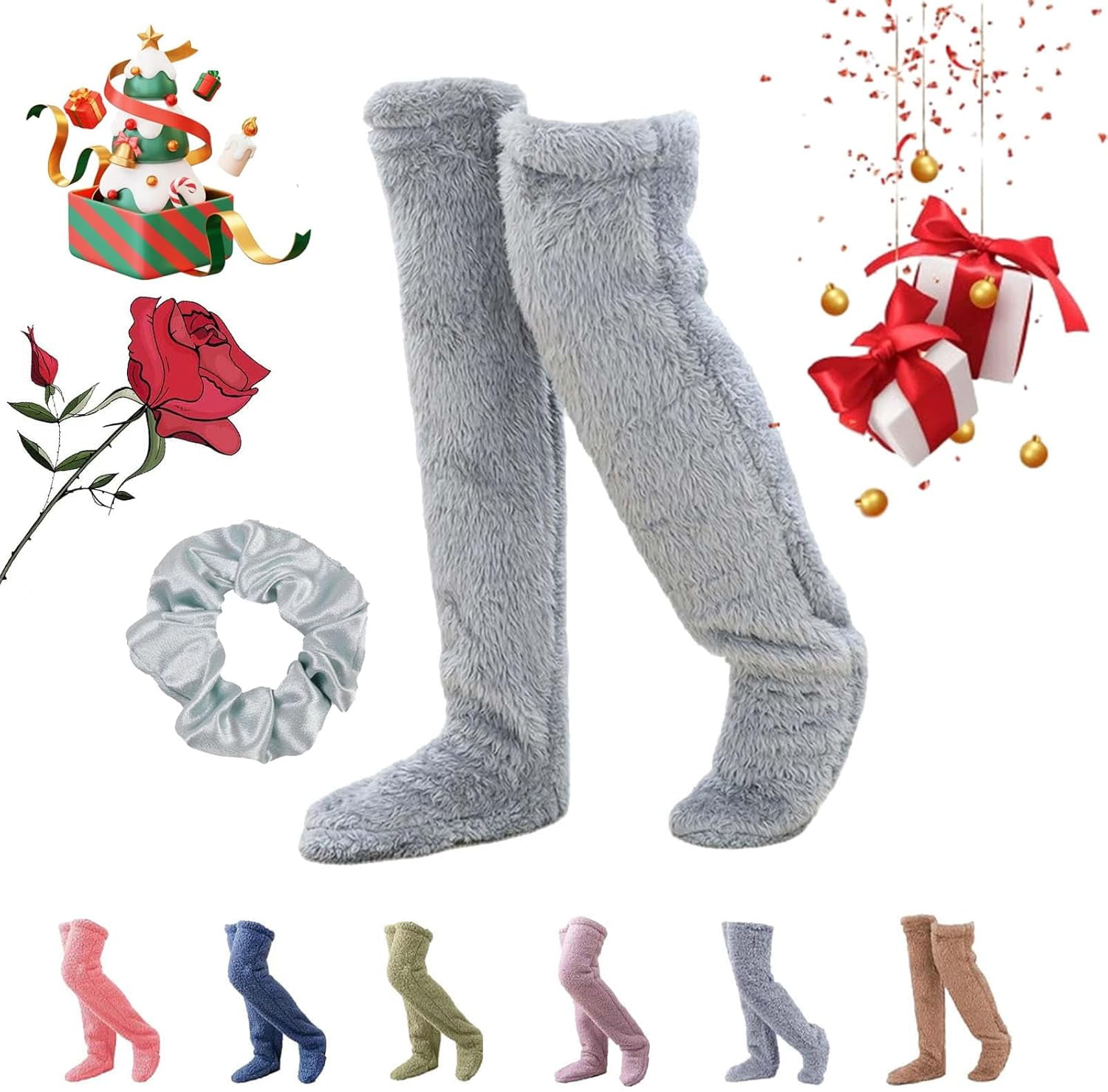 Goose Down Knee Socks for Christmas, 2026 New Over The Knee Fuzzy Socks ...