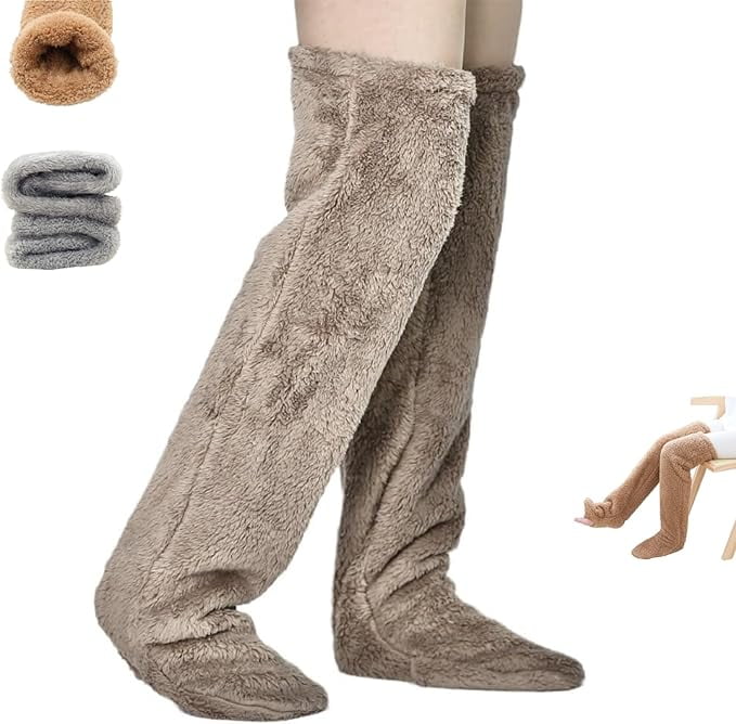 Goose Down Knee Socks for Christmas, Fuzzy Leg Warmers,Soft Cozy over ...