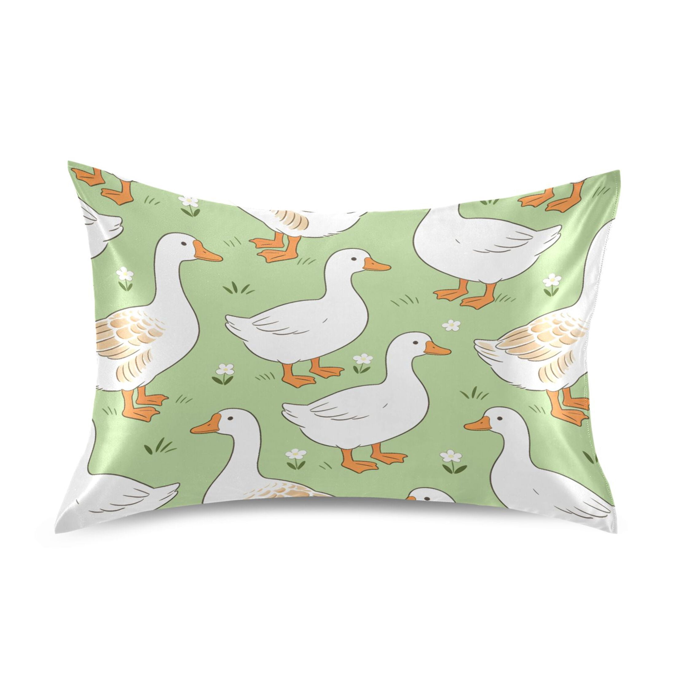 Goose Duck Flower Pattern Queen Size Satin Pillowcase 30''x20'' Double ...