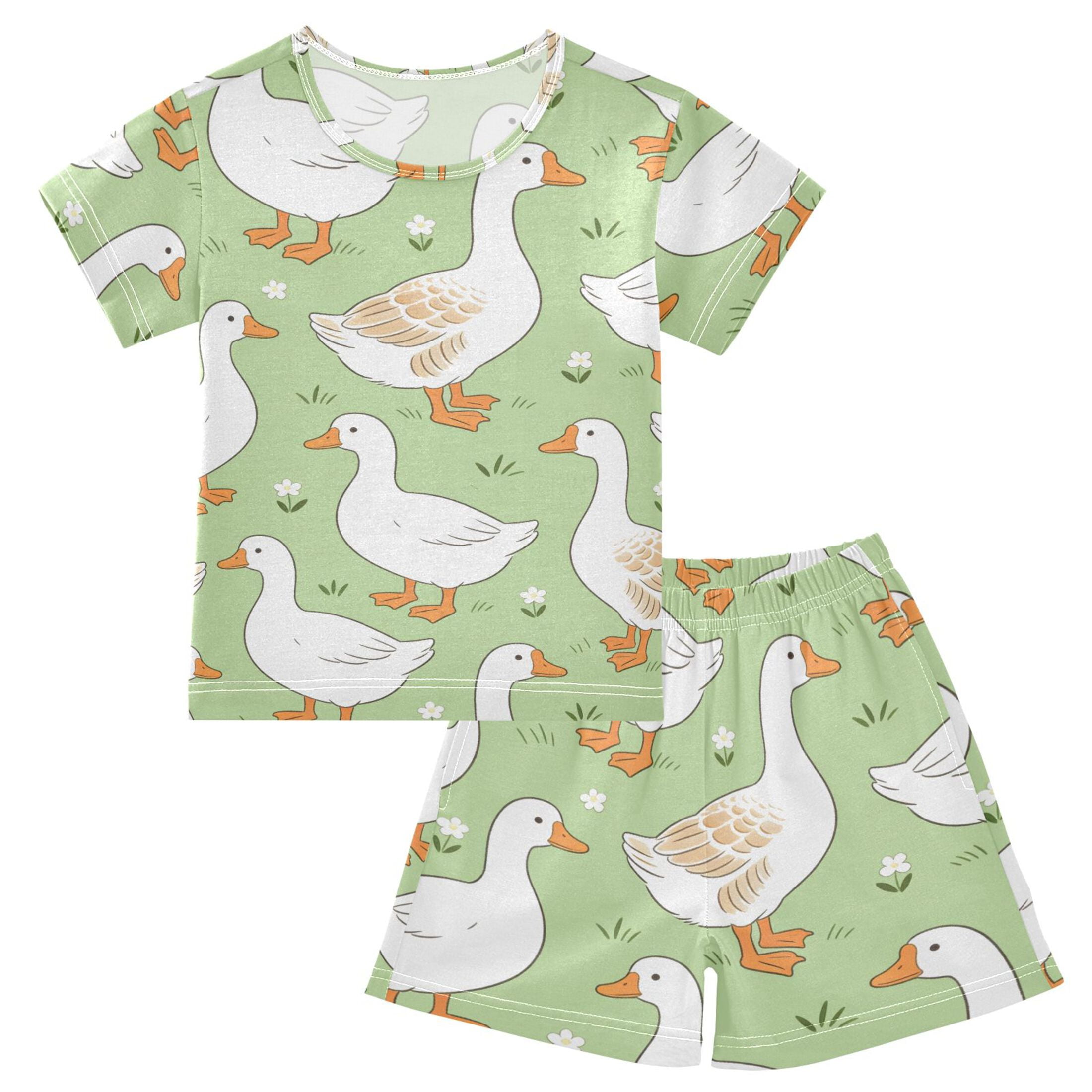 Goose Duck Flower Pattern Summer Pajama Set Soft Cotton Short Sleeve ...