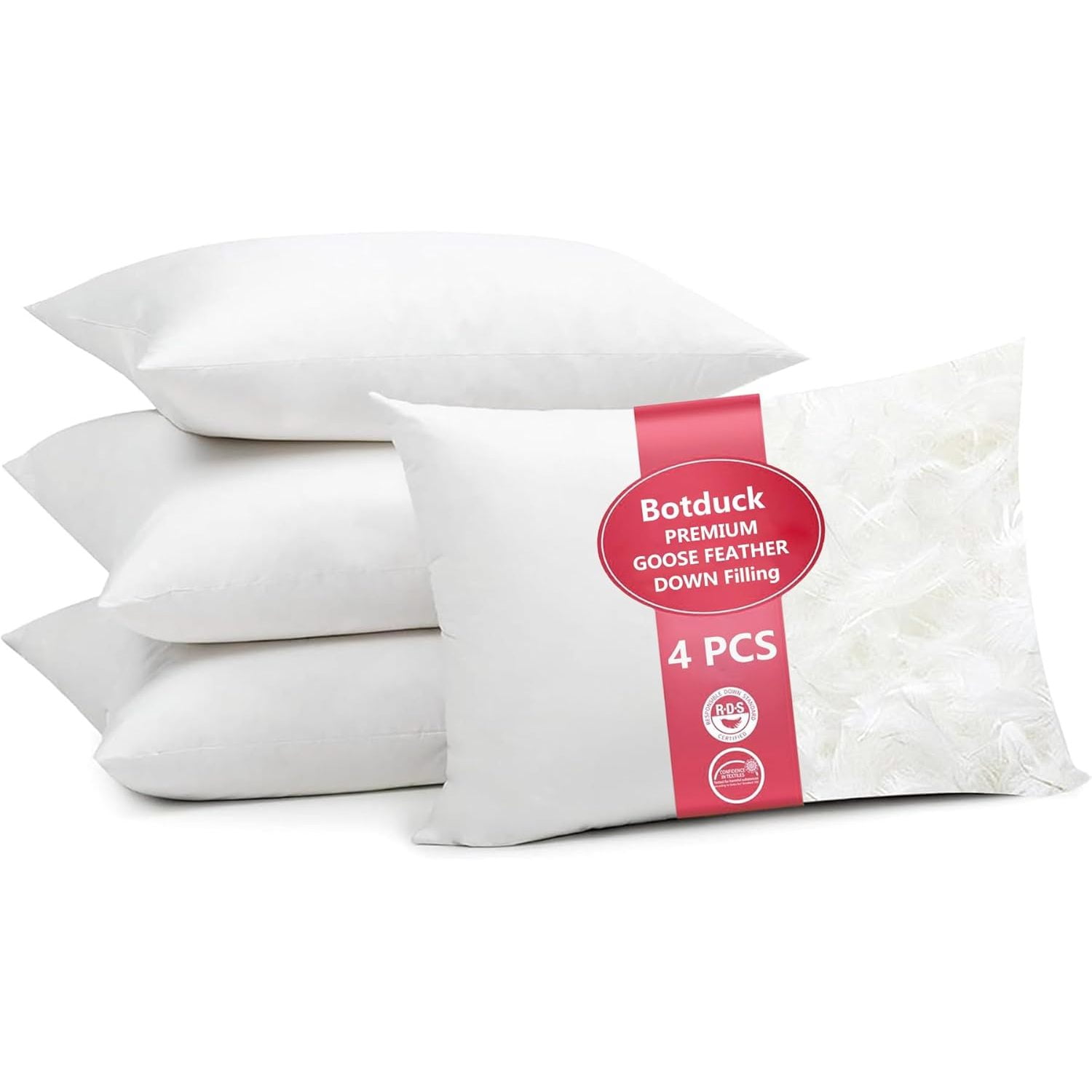 Goose Down Feather Pillows Standard Size Set of 4 Pack Hotel Collection ...
