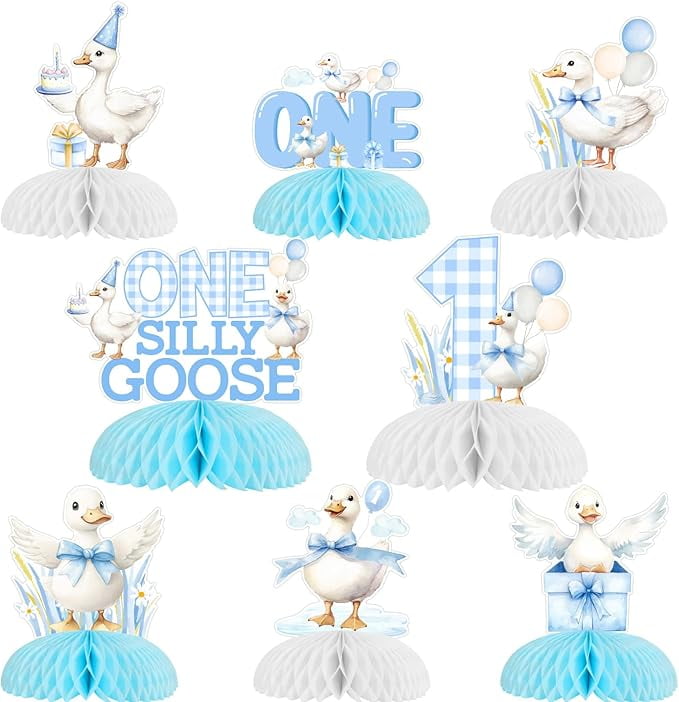 Goose First Birthday Decorations for Boy 8Pcs One Silly Goose Honeycomb ...