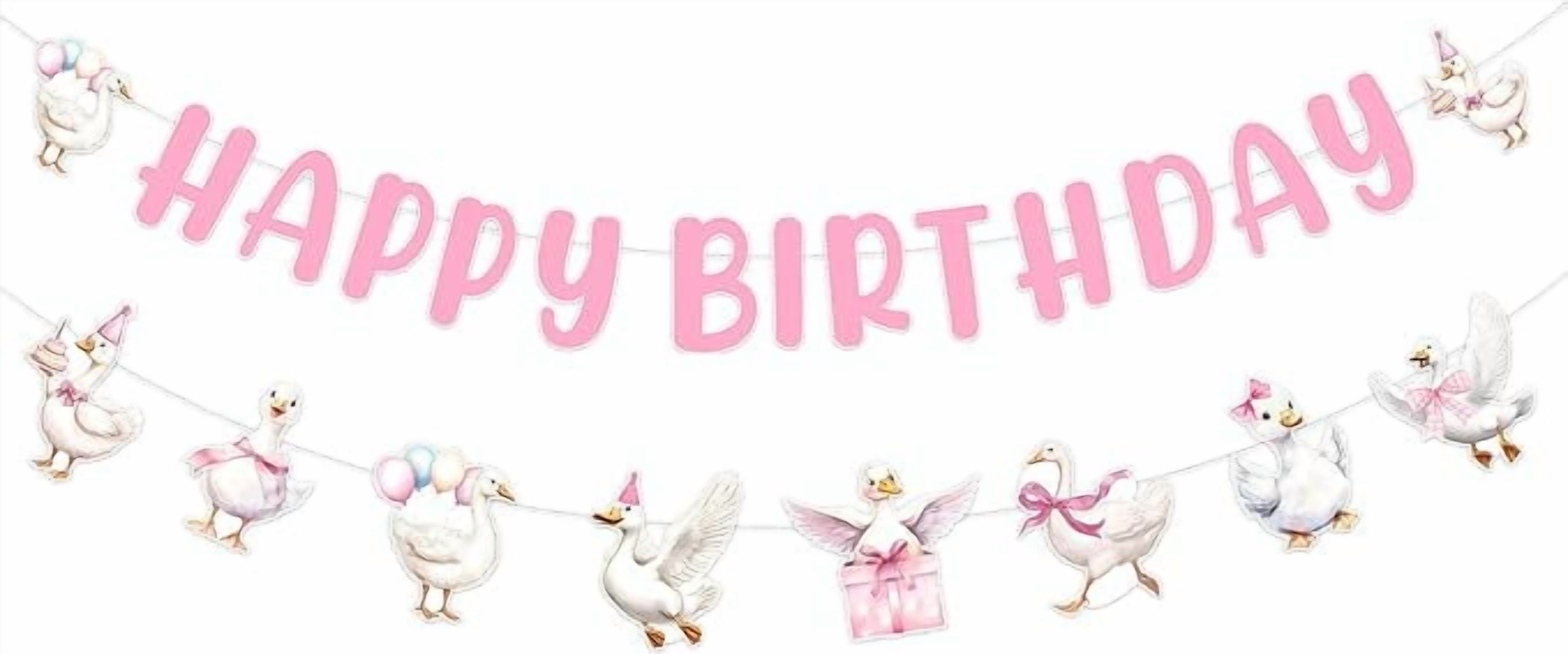 Goose Happy Birthday Banner Cute Goose Party Decorations Pink Bow Goose ...