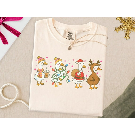 Goose Iced Coffee Tee, Cute Goose in Lights Santa Goose TCozy Animal ...