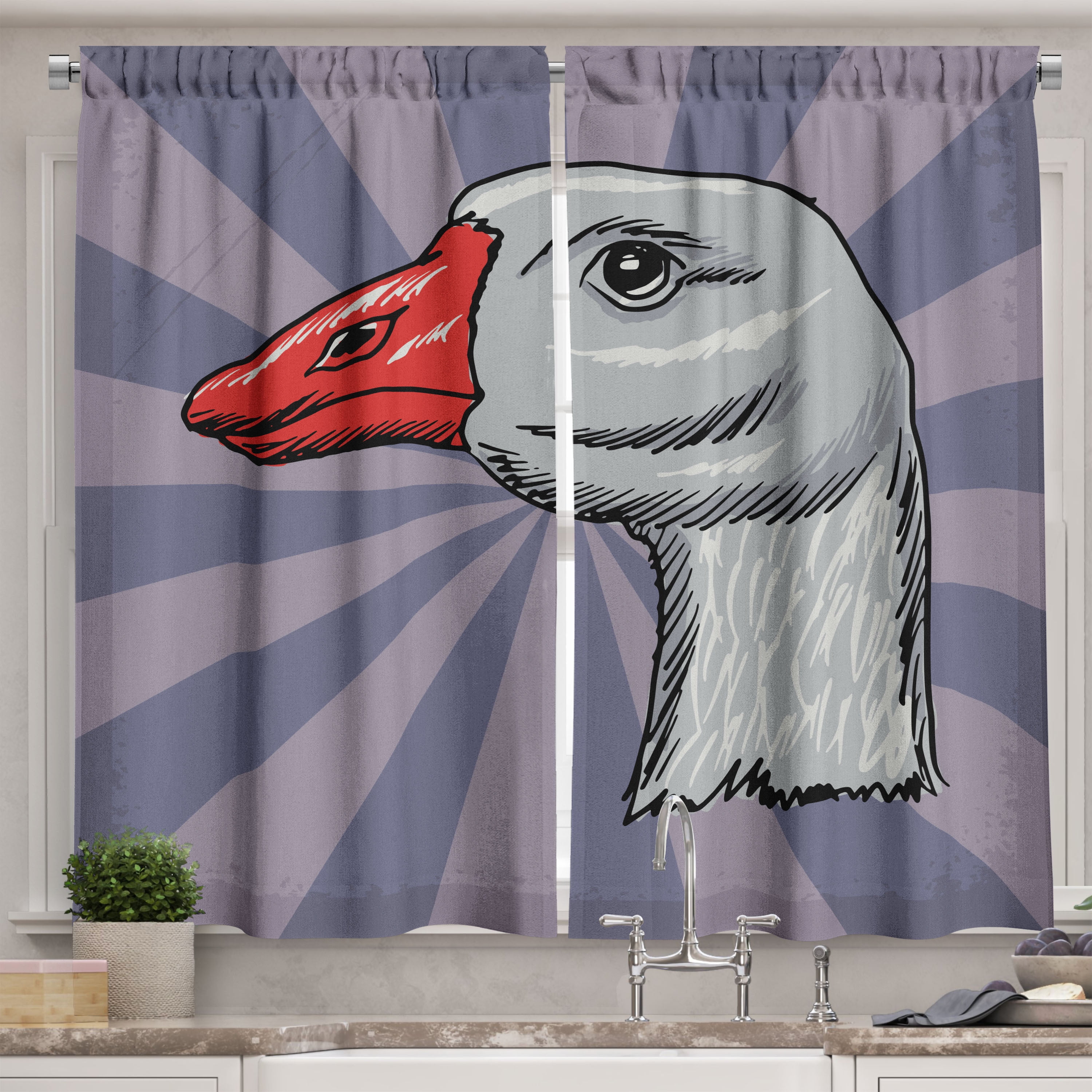 Goose Kitchen Curtains, Retro Pop Art Like Graphic Image of a Portrait ...