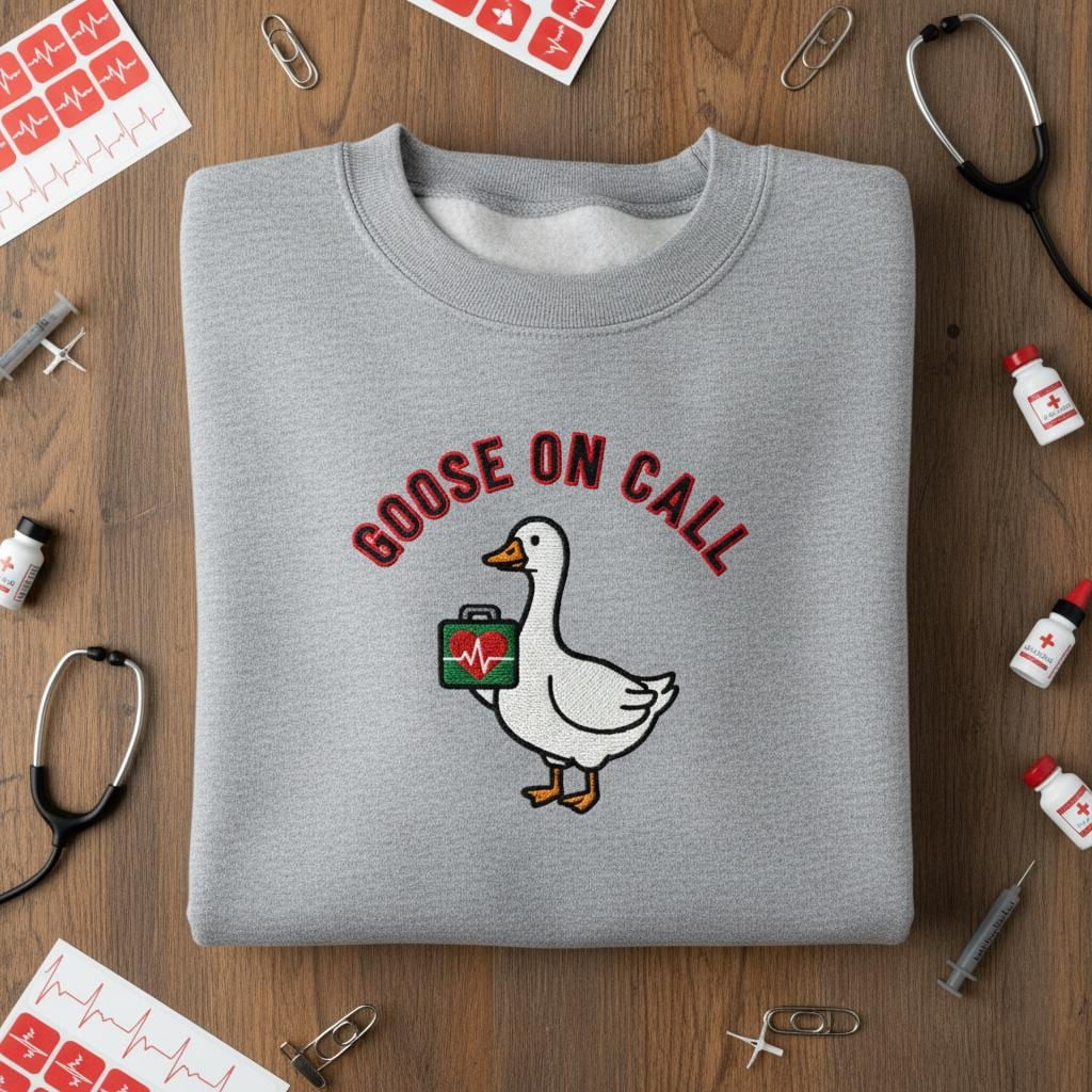 Goose On Call Embroidered Sweatshirt, Funny Doctor Duck Crewneck, Nurse ...