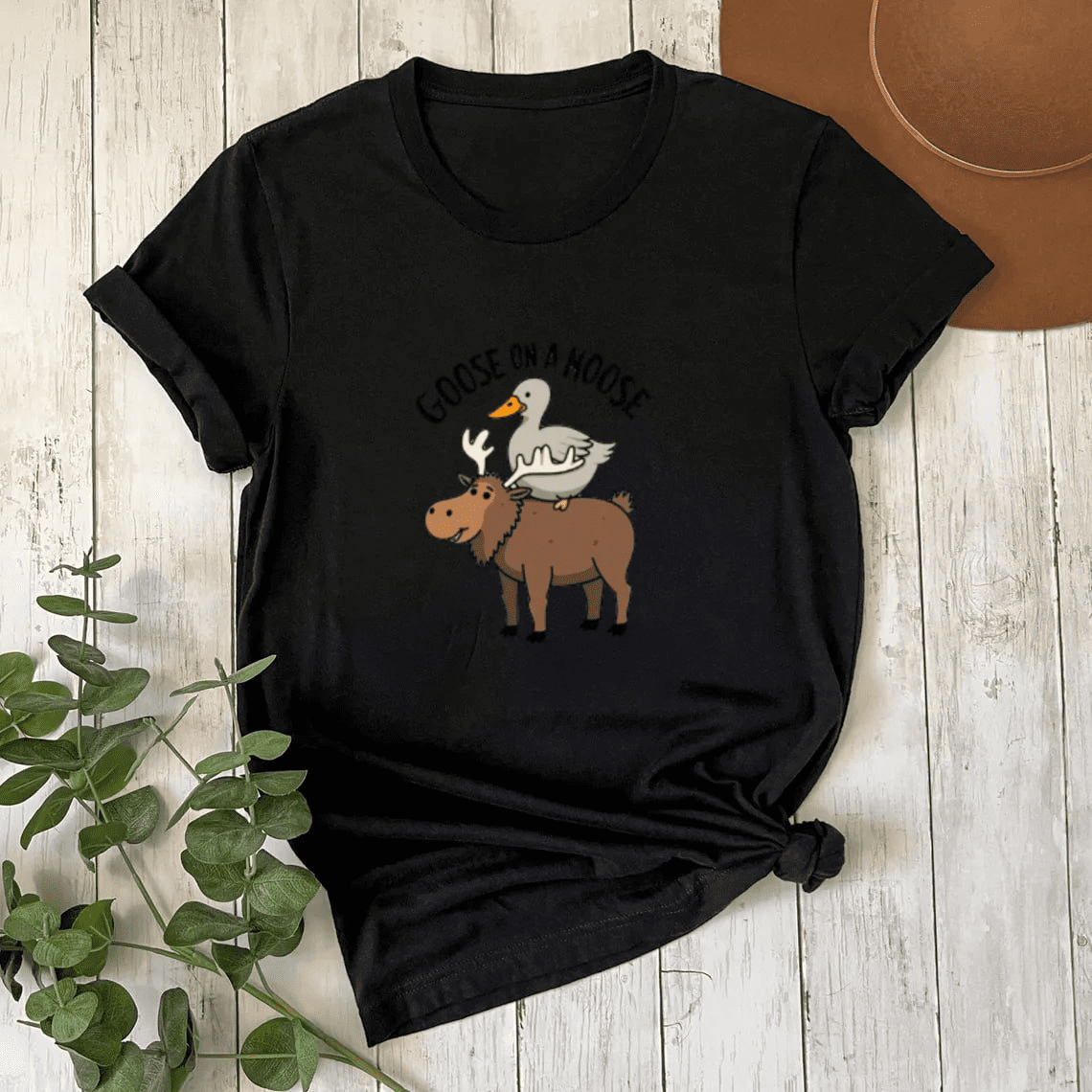 Goose Riding On Moose Funny Cartoon Forest Animal Humor Cycling Unisex ...