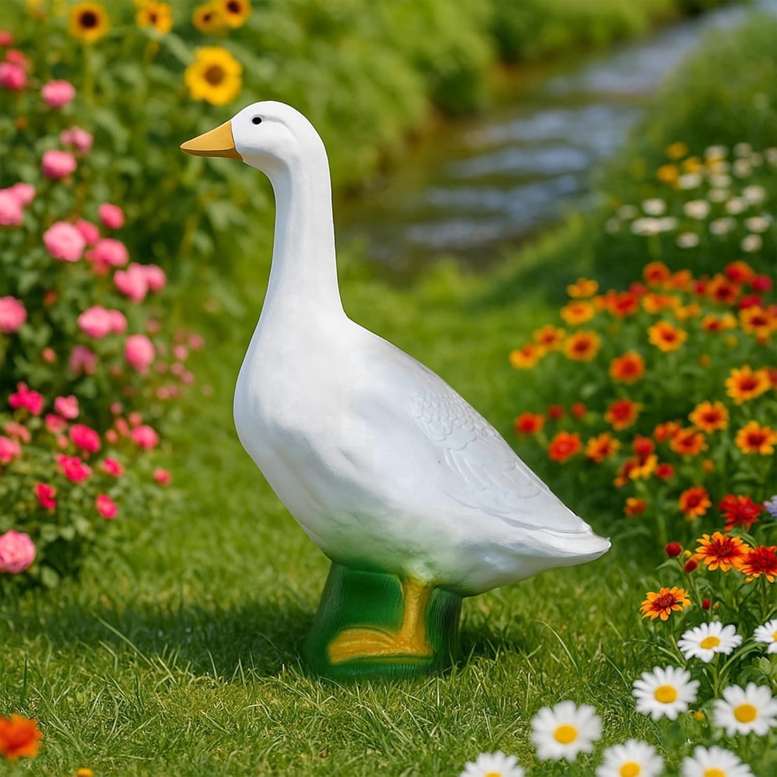 Goose Statue, Resin Porch Goose Decorations Outdoor, Mini White Geese ...