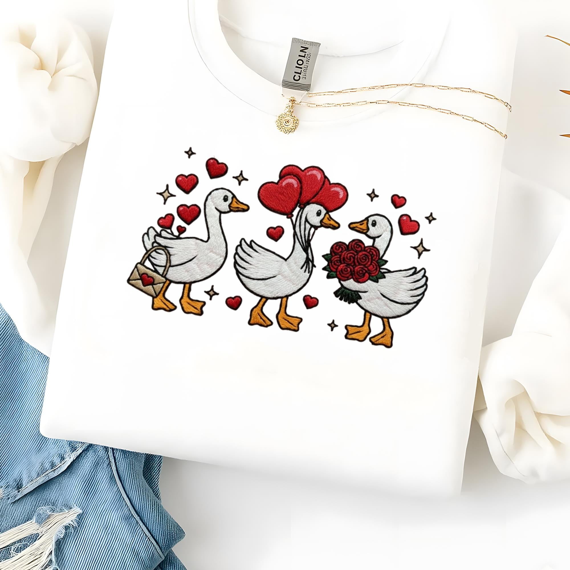 Goose Valentine Embroidery Design, Heart Go Honk Coquette Pattern ...