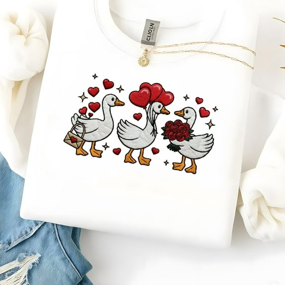 Goose Valentine Embroidery Design, Heart Go Honk Coquette Pattern ...