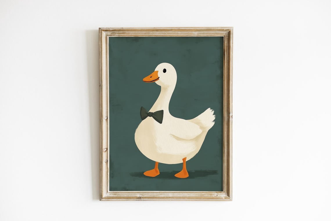 Goose Wall Art, Cute Goose Poster, Green Nursery Decor, Farm Animal ...