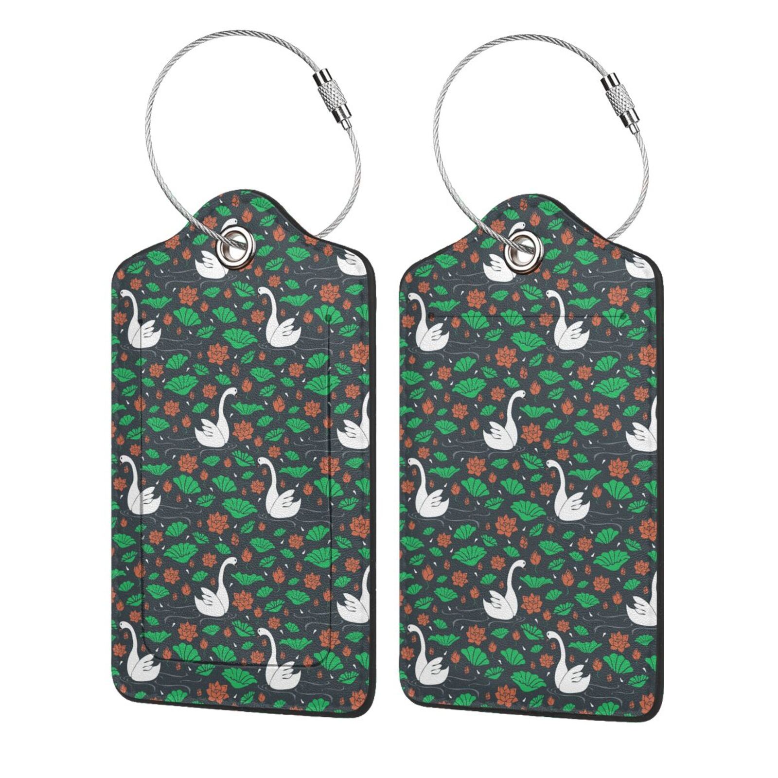 Goose and Lotus Pattern Luggage Tags for Suitcase PU Privacy Cover ID ...
