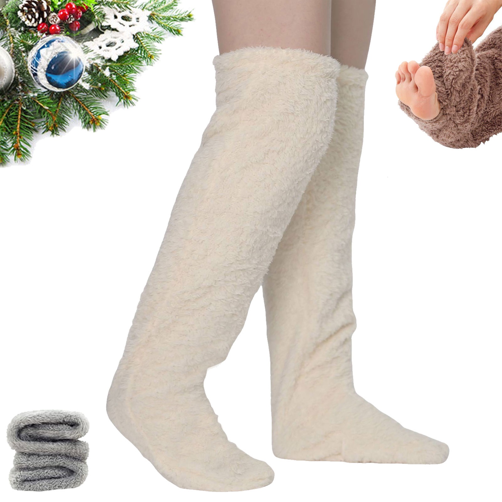 Goose down Knee Socks for Christmas, Soft Cozy over the Knee Long Tube ...