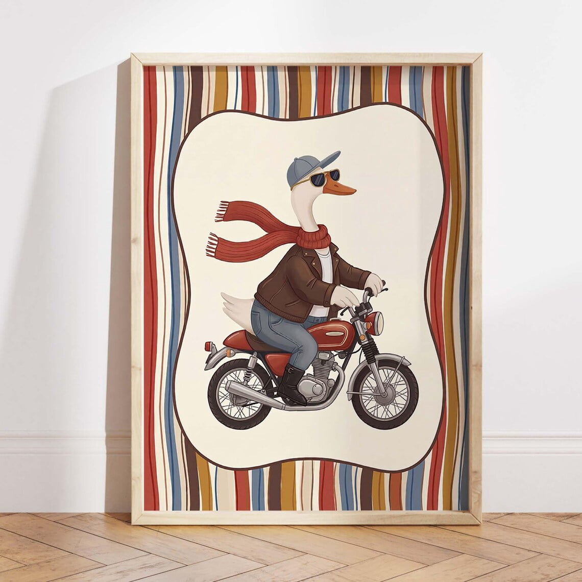 Goose on Motorcycle Cute Biker Vintage Boho Wall Decor, Stretched ...