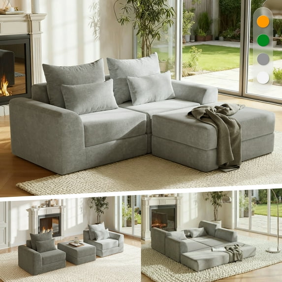 Goosea Modular Sectional Sofa, L-Shape Boneless Couch Set With Ottoman ...