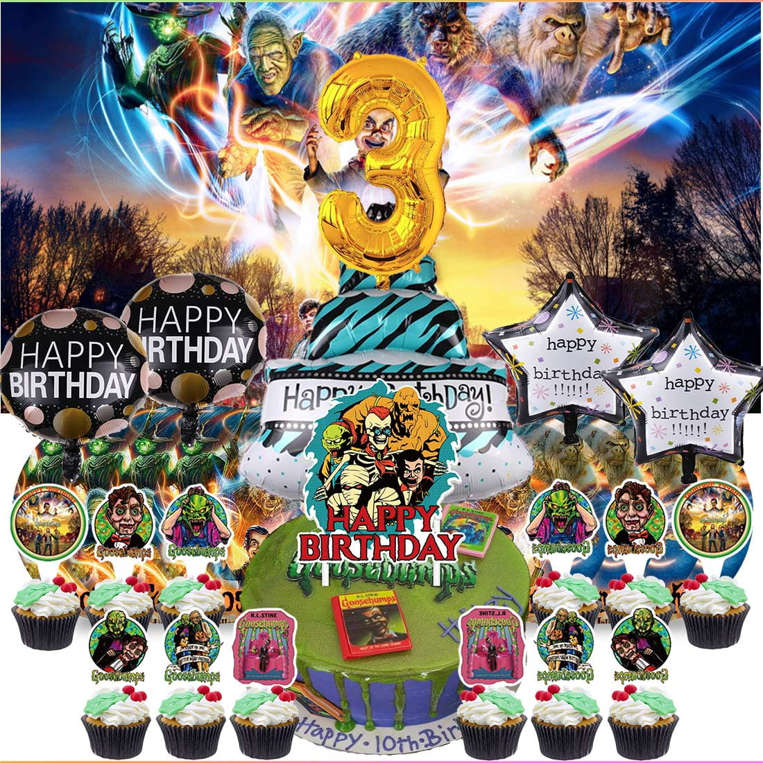 Goosebumps 3rd Tableware Balloons Cake Toppers Backdrop Banner Supplies ...
