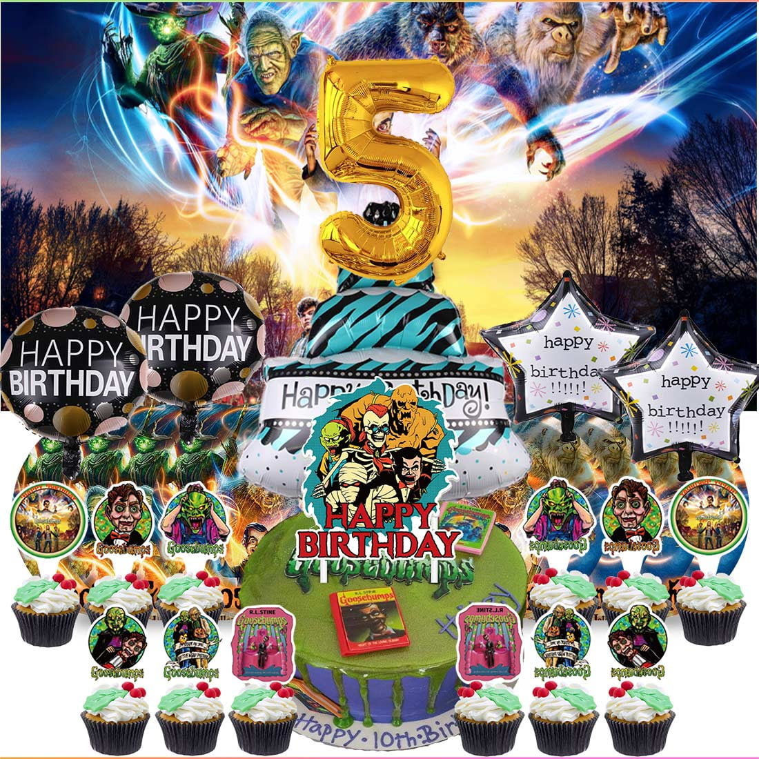 Goosebumps 5th Tableware Balloons Cake Toppers Backdrop Banner Supplies ...