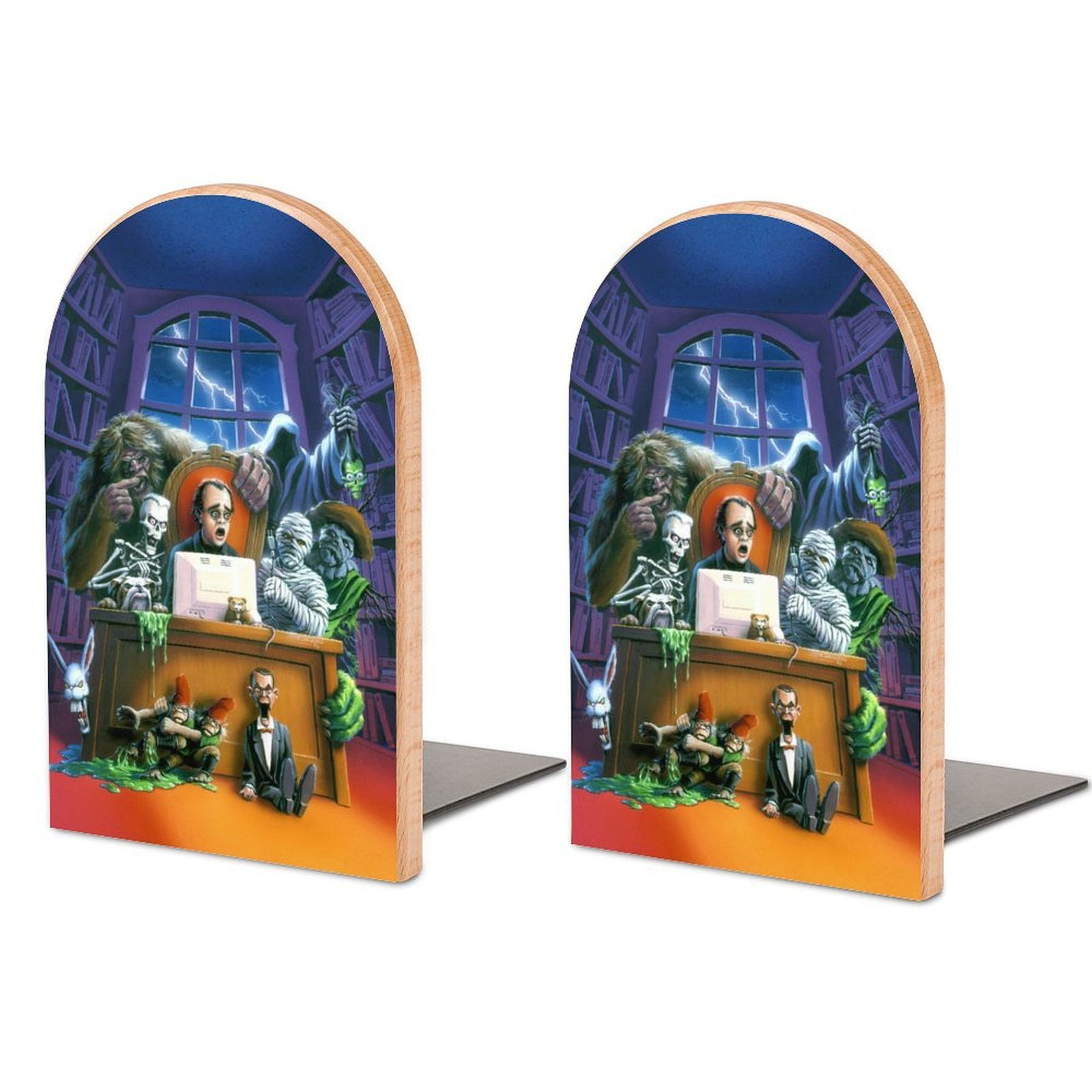 Goosebumps Bookends Wood Book Divider Decor Shelves Non-Skid Book Stand ...