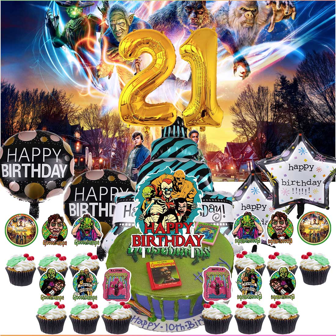 Goosebumps Party Supplies Decor 21th Kit Balloons Birthday Cake Topper ...