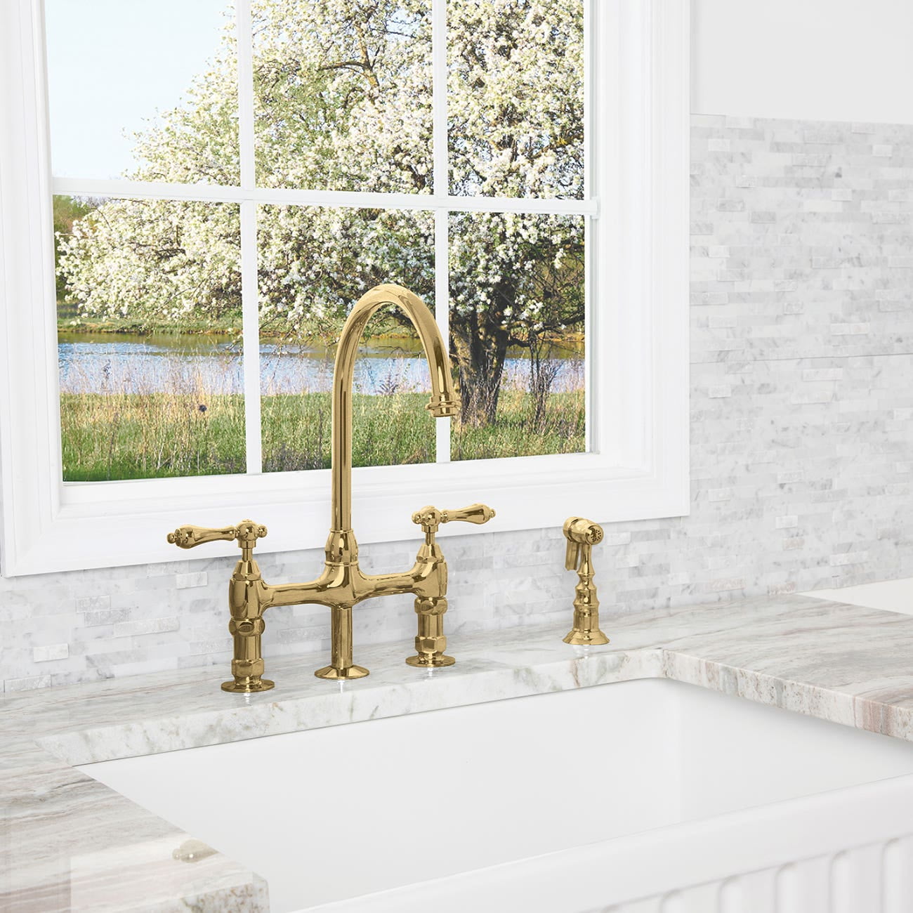 Gooseneck Bridge Style Kitchen Faucet - Metal Lever Handles - Walmart.com