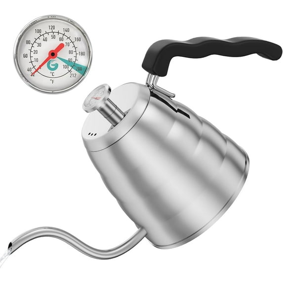 Gooseneck Kettle with Thermometer - 40oz Premium Stainless Steel Pour ...