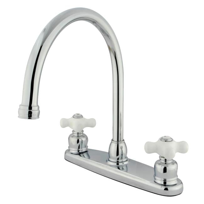 Gooseneck Kitchen Faucet with Porcelain Cross Handle, Chrome - Walmart.com